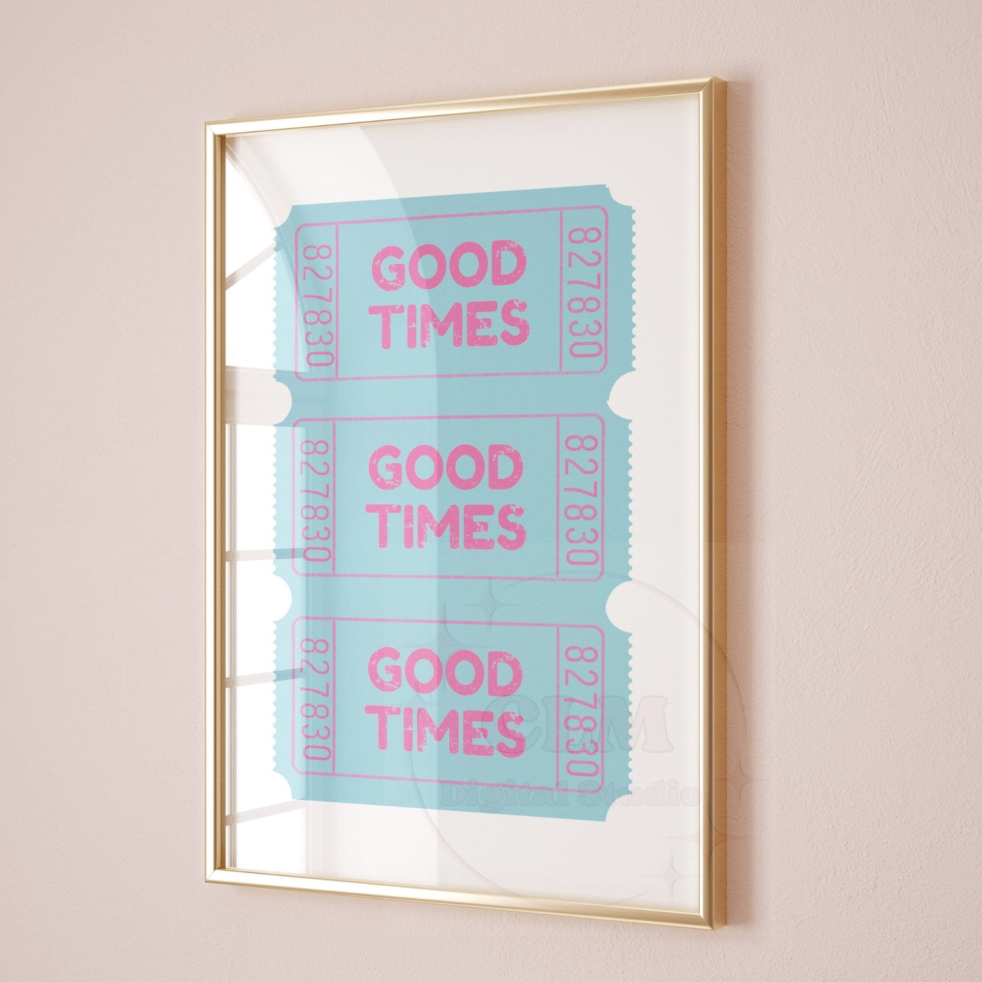 Blue Pastel Good Times Ticket Digital Print, Trendy Retro Wall Art ...
