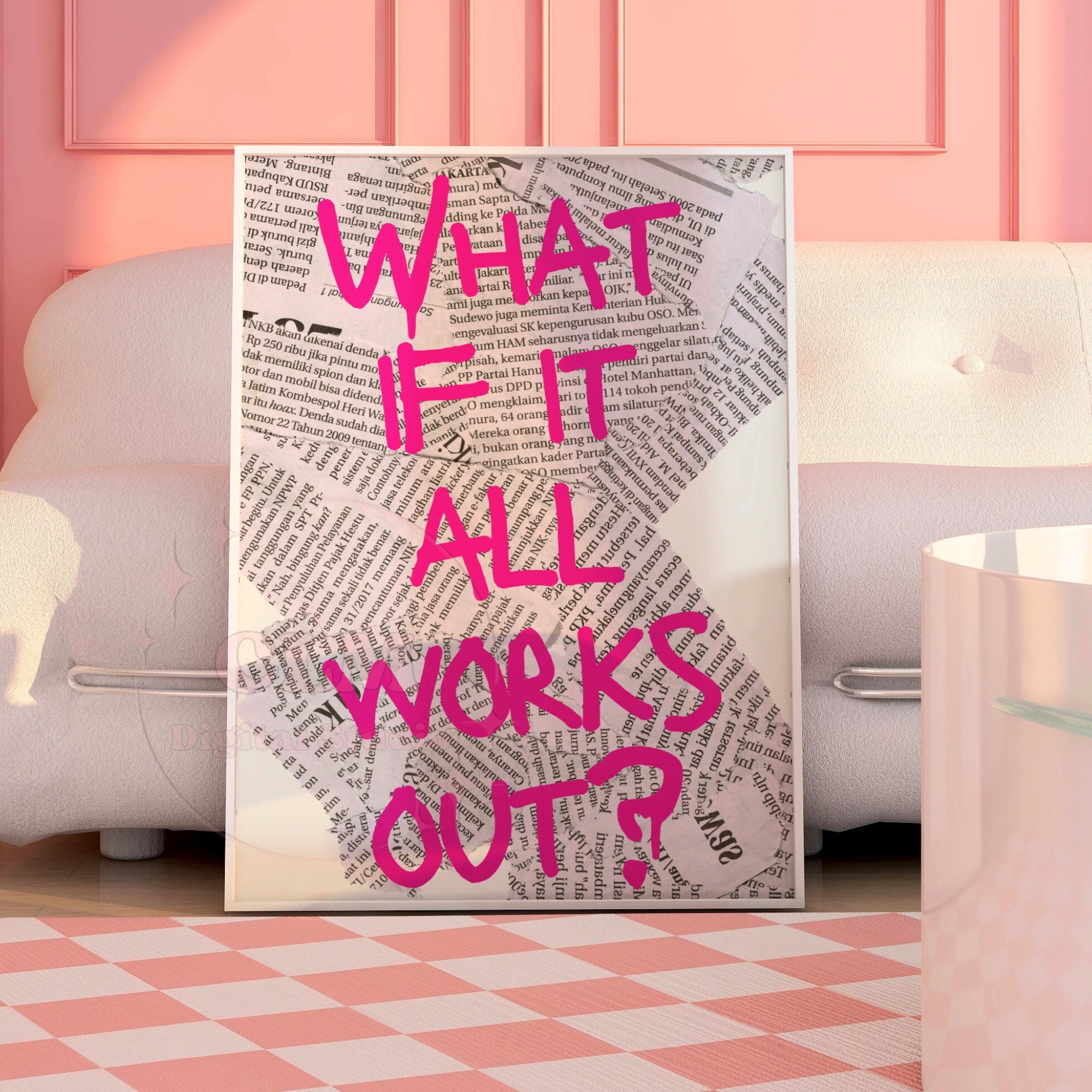 What If It All Works Out Retro Newspaper Print in Hot Pink, Trendy ...