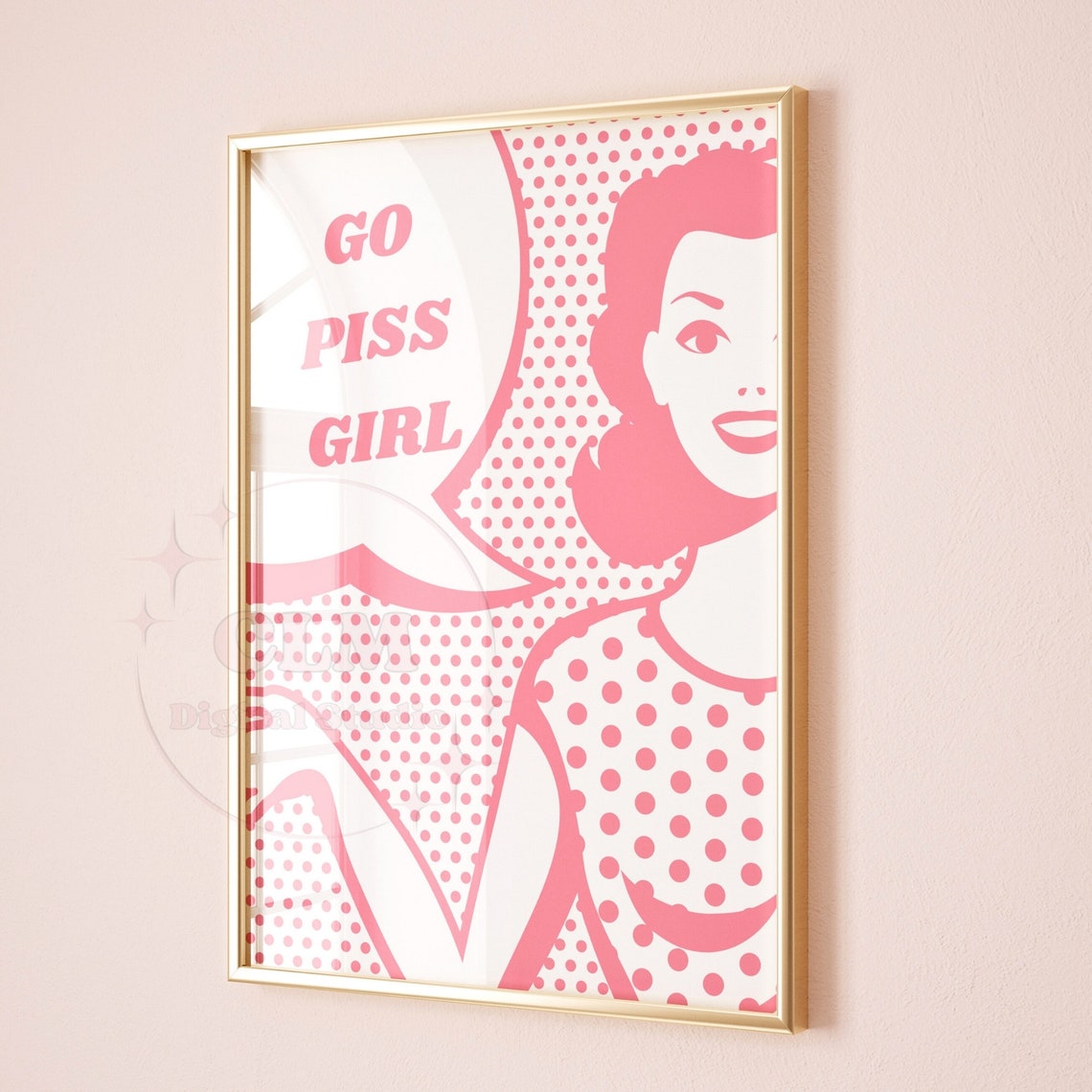 Go Piss Girl Retro Comic Digital Print, Preppy Bathroom Wall Art ...