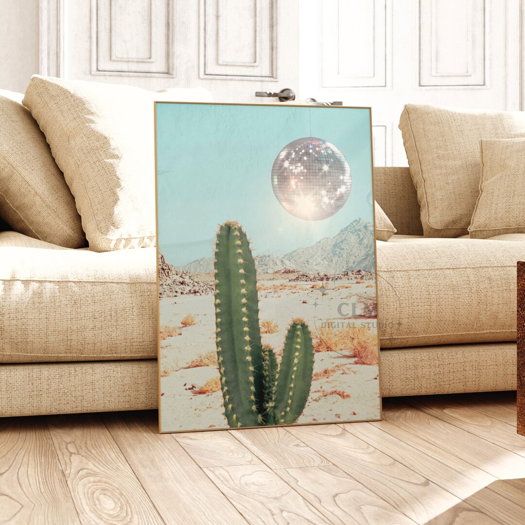 Preppy Disco Cactus Digital Prints, Trendy Disco Ball Wall Art, Retro ...