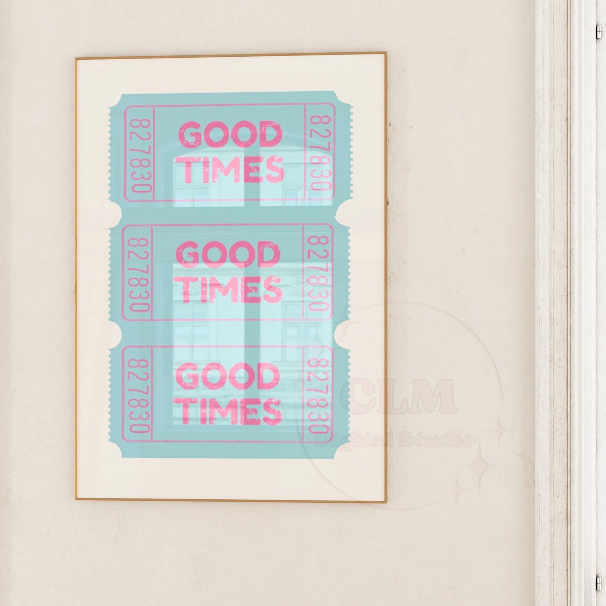 Blue Pastel Good Times Ticket Digital Print, Trendy Retro Wall Art ...