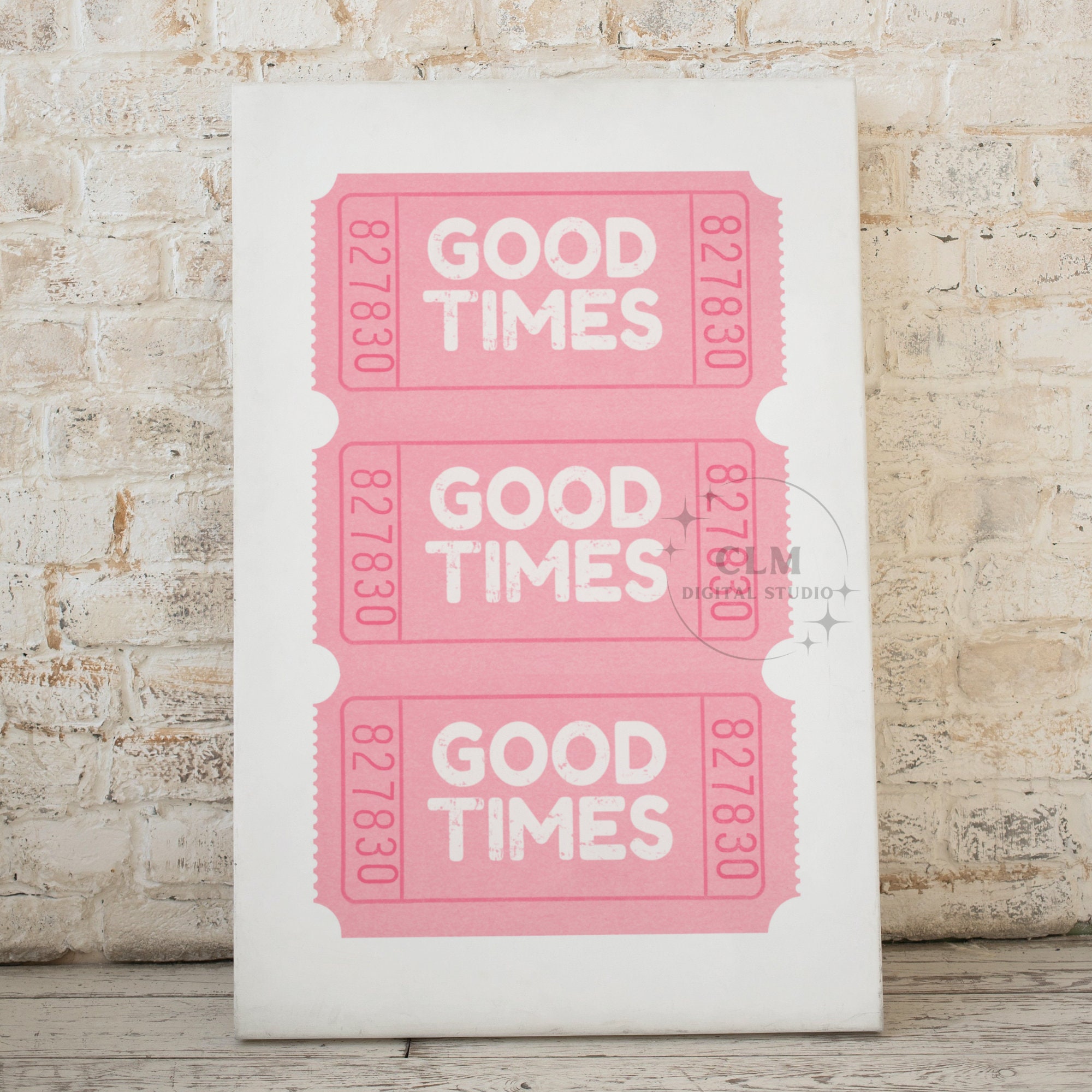 Pastel Pink Good Times Tickets Digital Prints, Trendy Girly Wall Art ...
