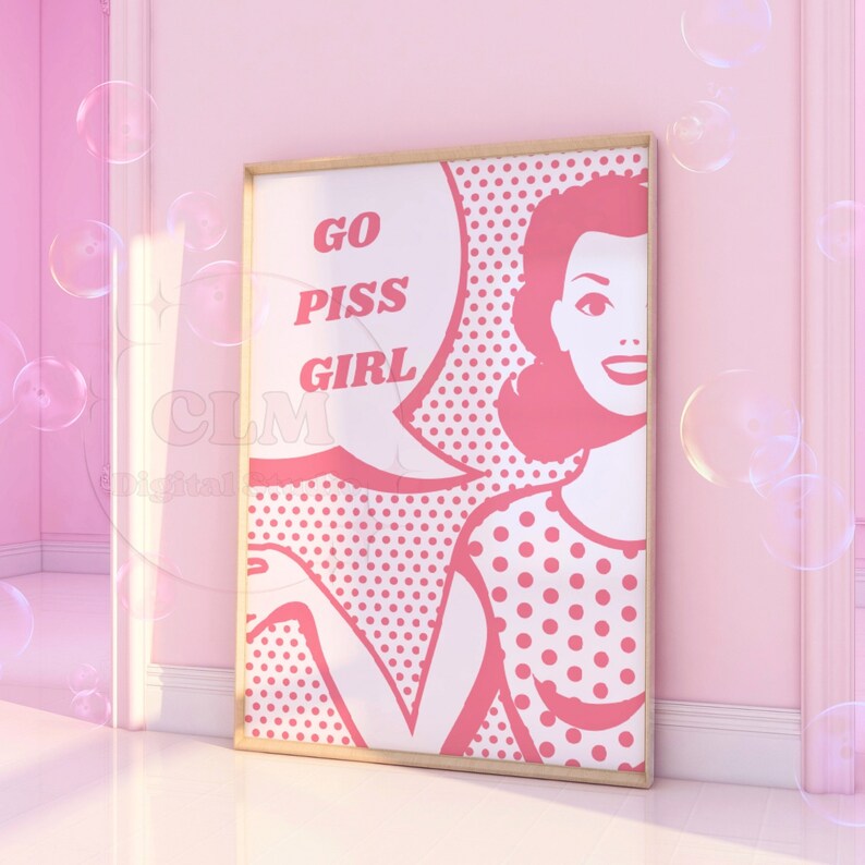 Go Piss Girl Retro Comic Digital Print, Preppy Bathroom Wall Art ...