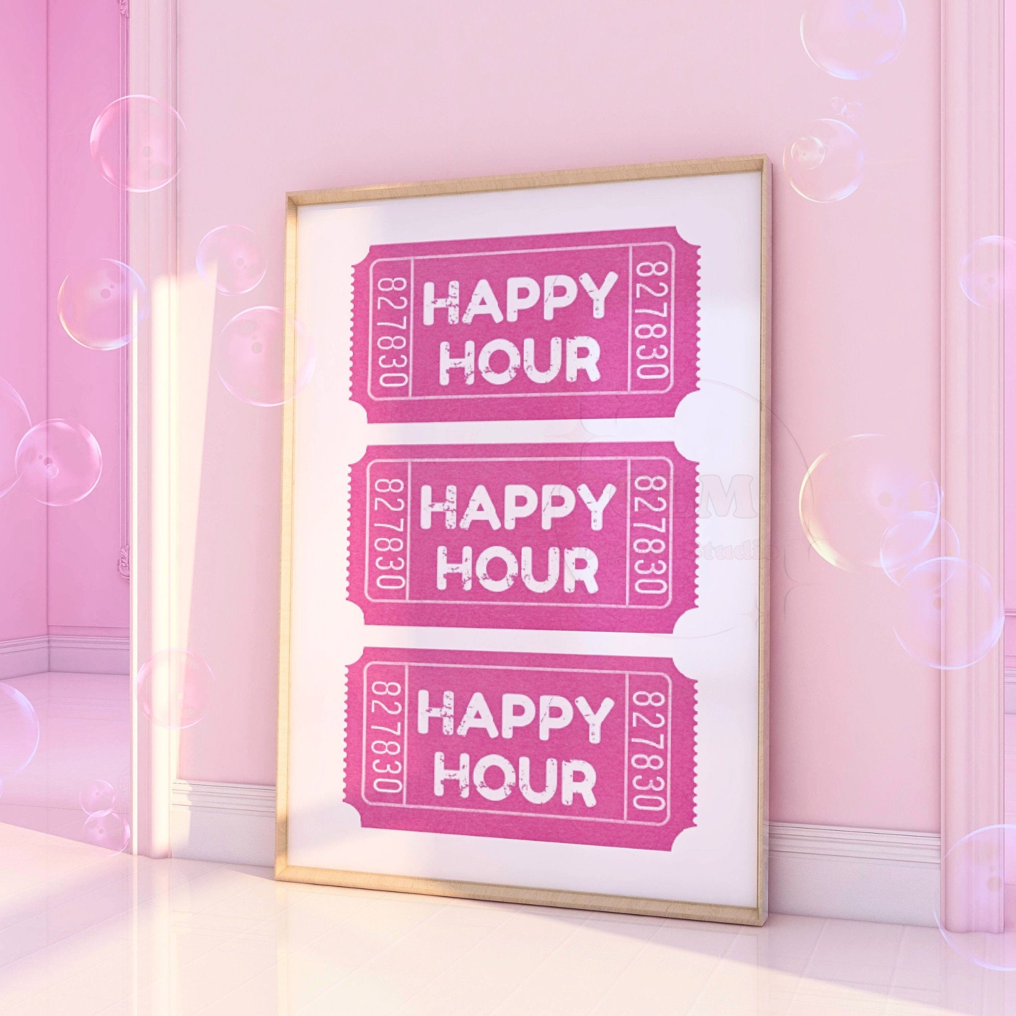 Hot Pink Happy Hour Ticket Digital Print, Trendy Manifestation ...