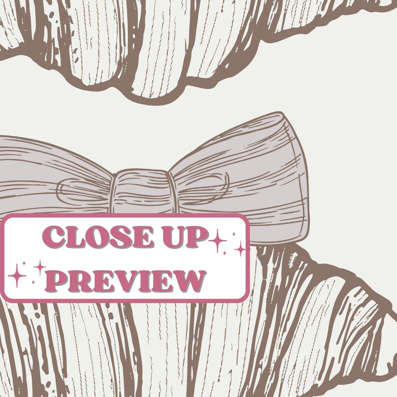 Hand Drawn Bows and Croissant Digital Print, Coquette Neutral Bow ...