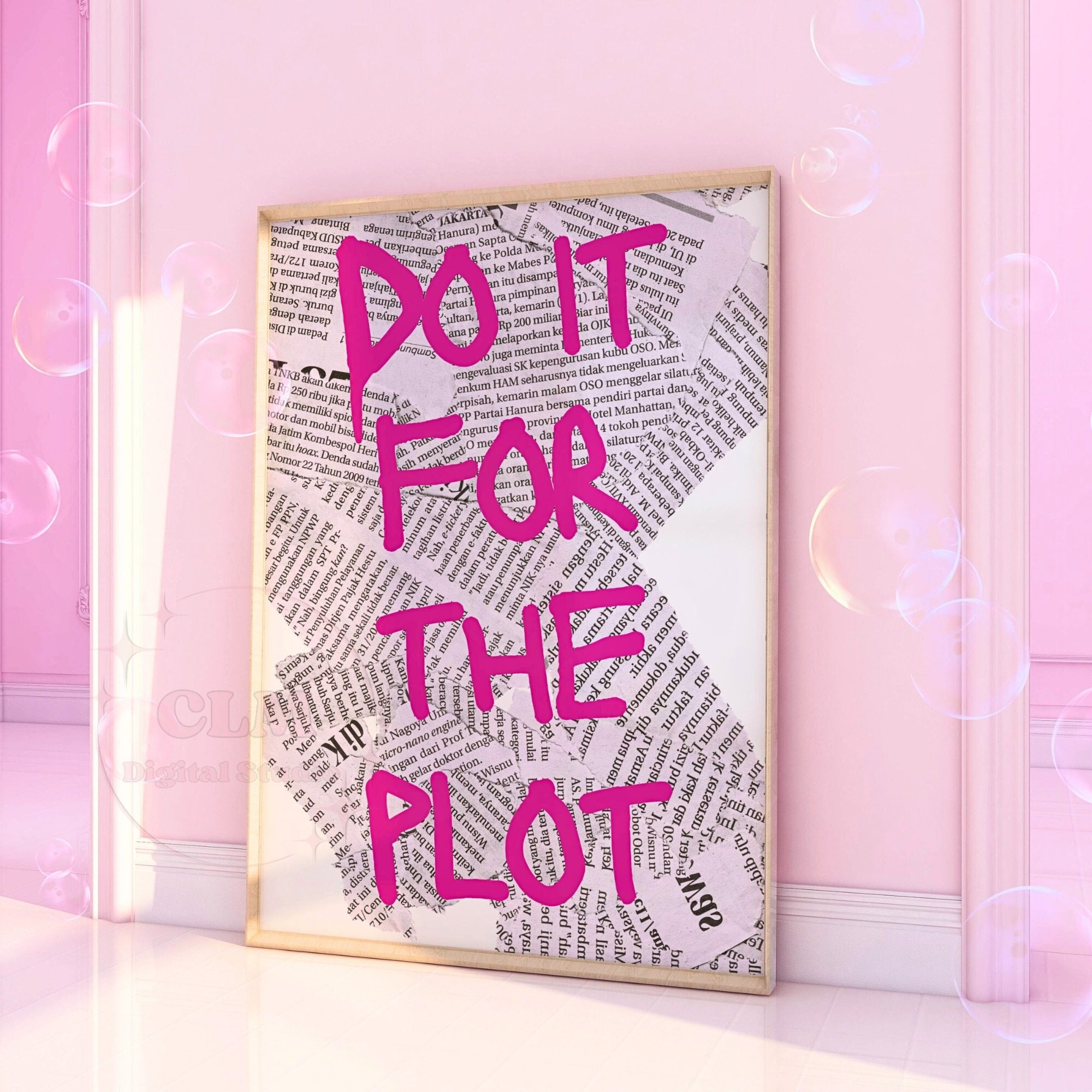 Preppy Do It for the Plot in Hot Pink Newspaper Digital Print, Cute ...