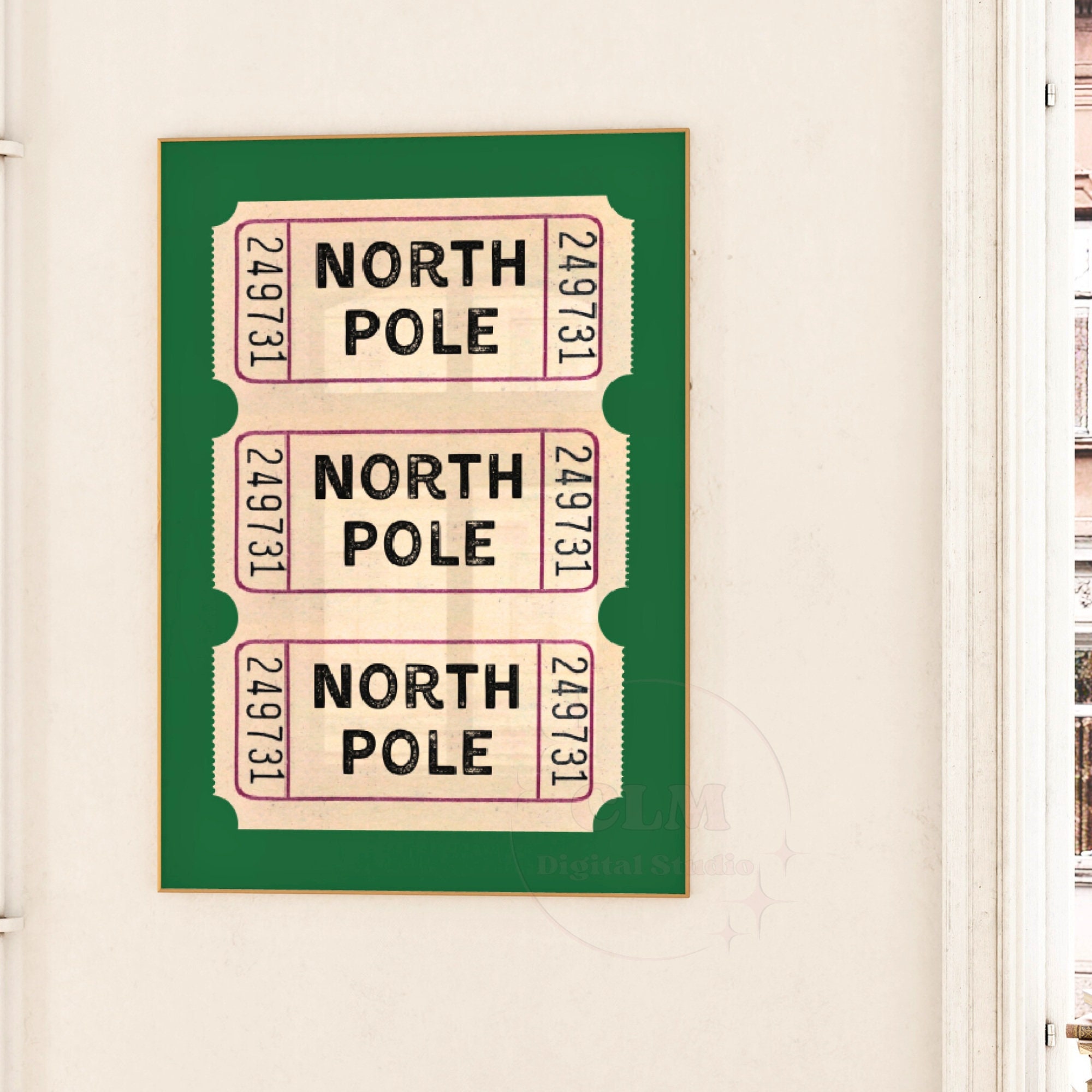 North Pole Tickets In Green Digital Print, Vintage Admit One Tickets ...