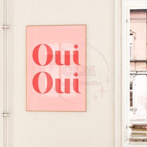 Oui Oui Typography Digital Print in Retro Pink and Red, Preppy Bar Cart ...