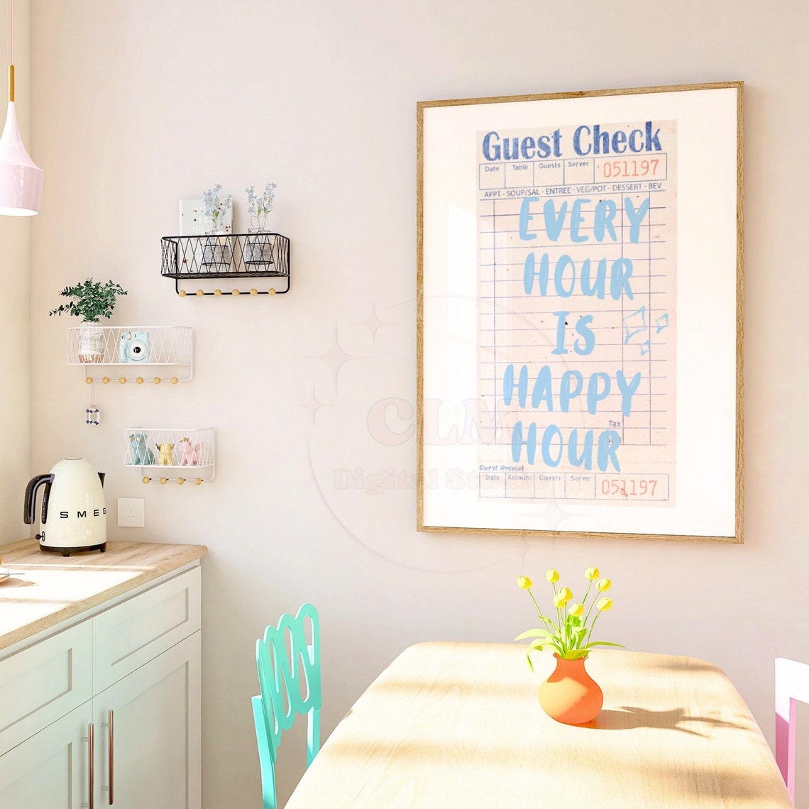 Every Hour is Happy Hour Guest Check Digital Print in Pastel Blue ...