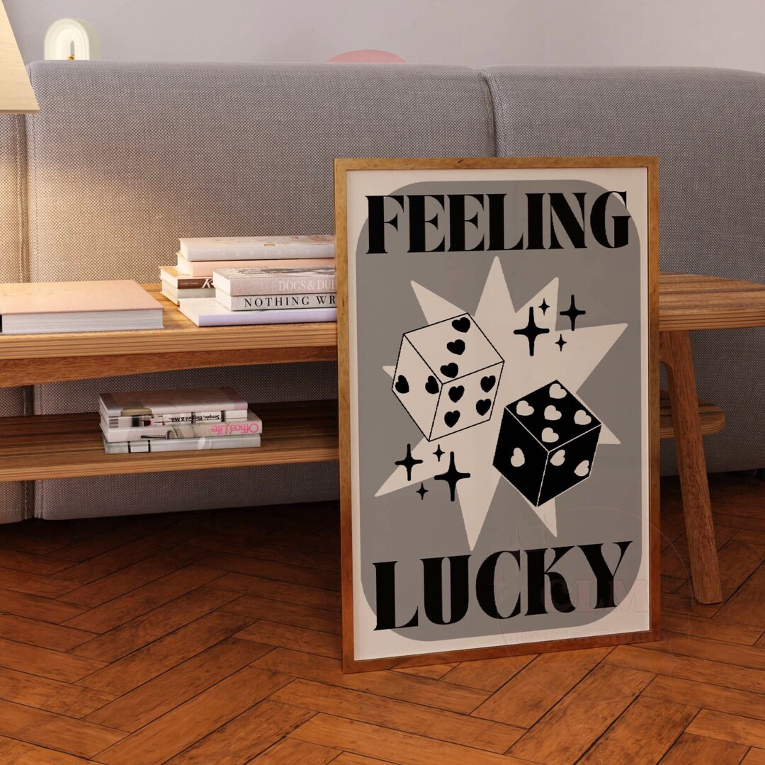 Feeling Lucky in Monotone Print, Preppy Retro Bar Cart Wall Art, Lucky ...