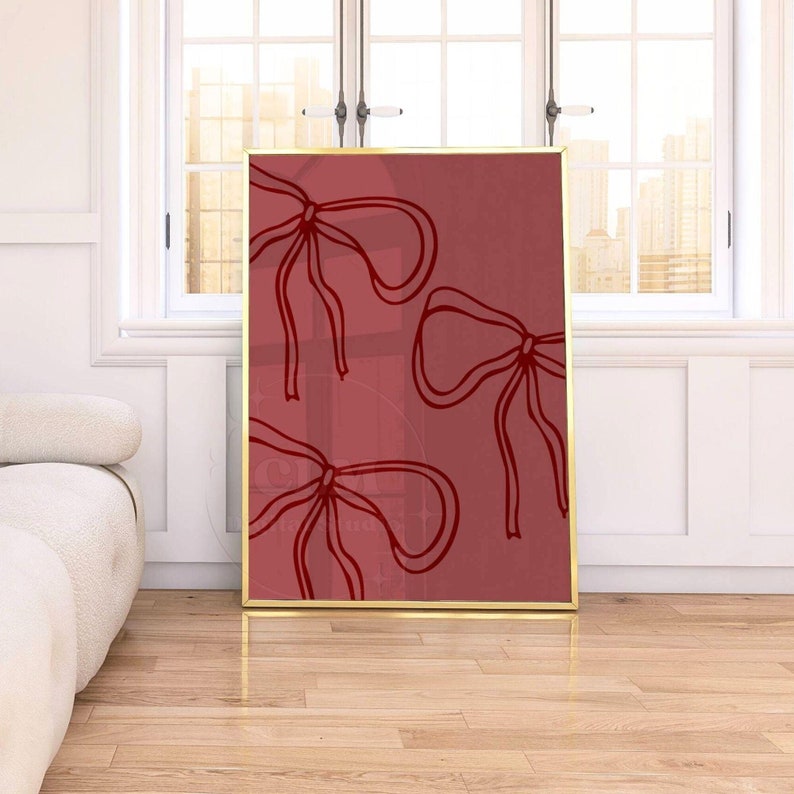 Cherry Red Hand Drawn Bows Digital Prints, Coquette Bow Printable ...