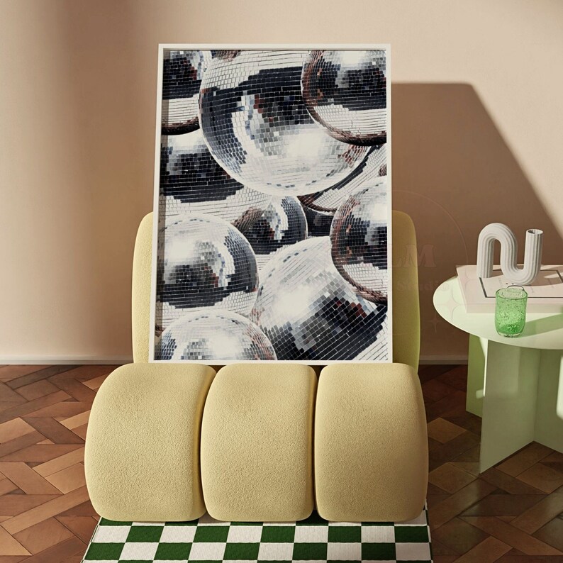Disco Balls Digital Print, Preppy Retro Bar Cart Wall Art L, Funky ...