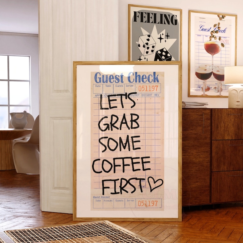 Lets Grab Some Coffee First Guest Check Print, Preppy Neutral Wall ...