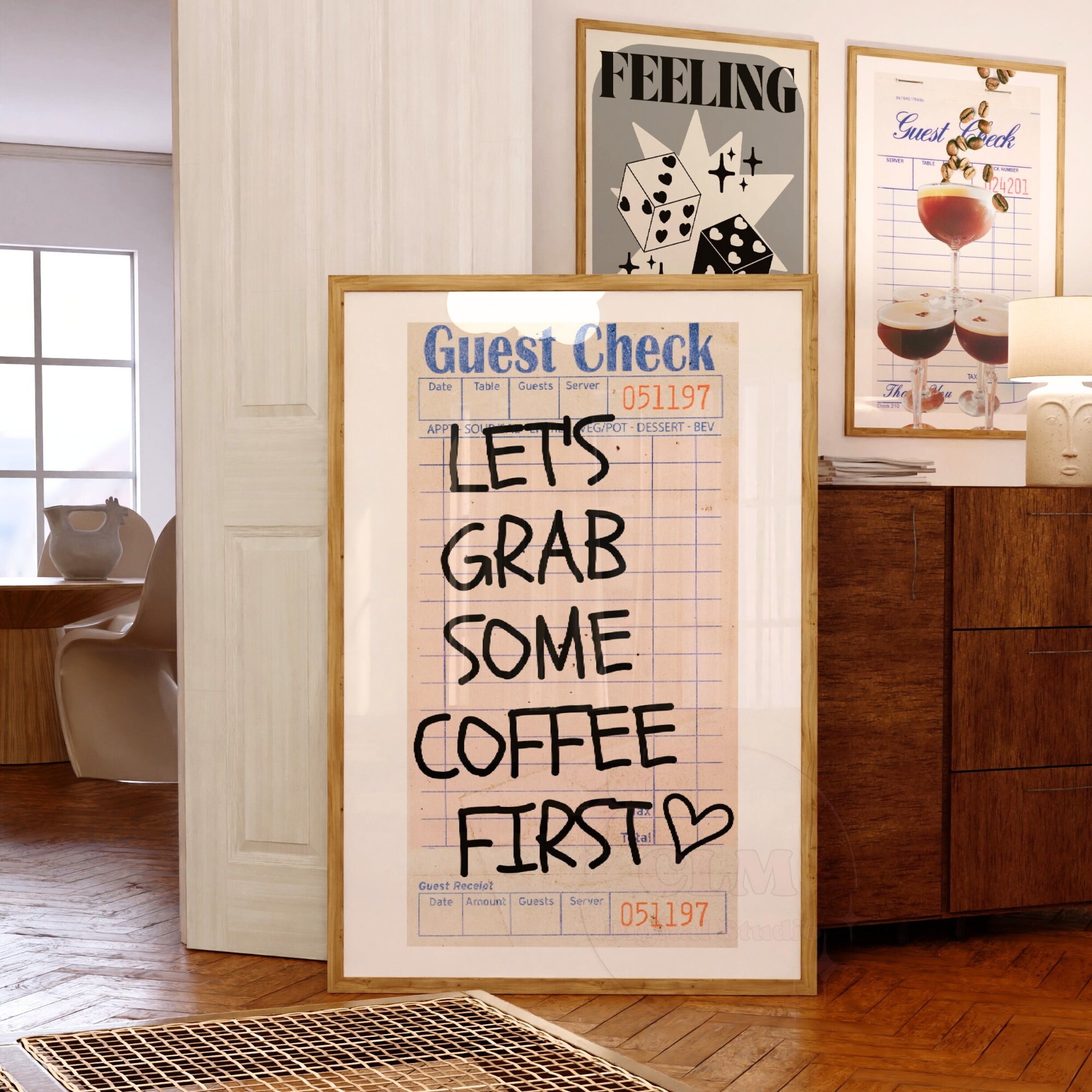 Lets Grab Some Coffee First Guest Check Print, Preppy Neutral Wall ...