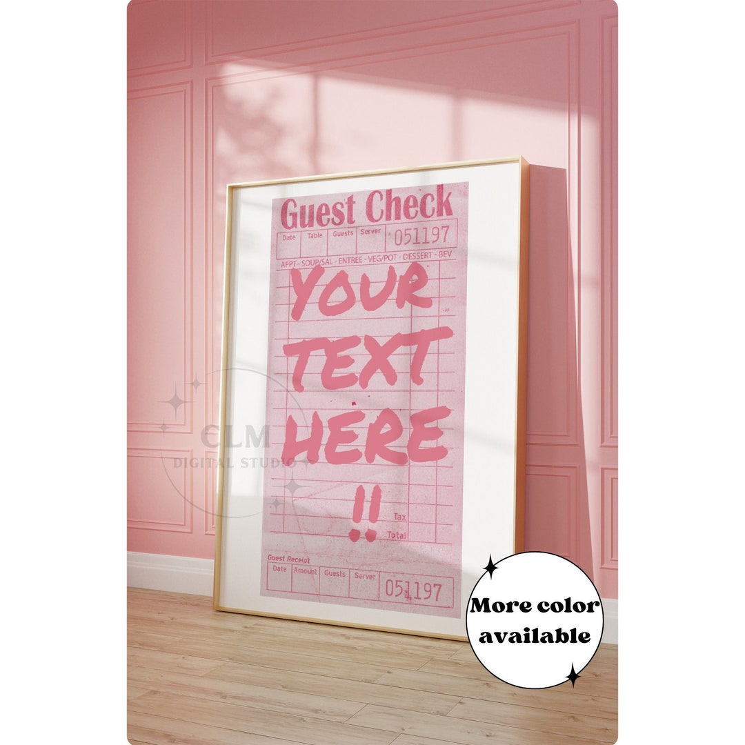 Guest Check Custom Quote Print, Personalized Text Printable, Color ...