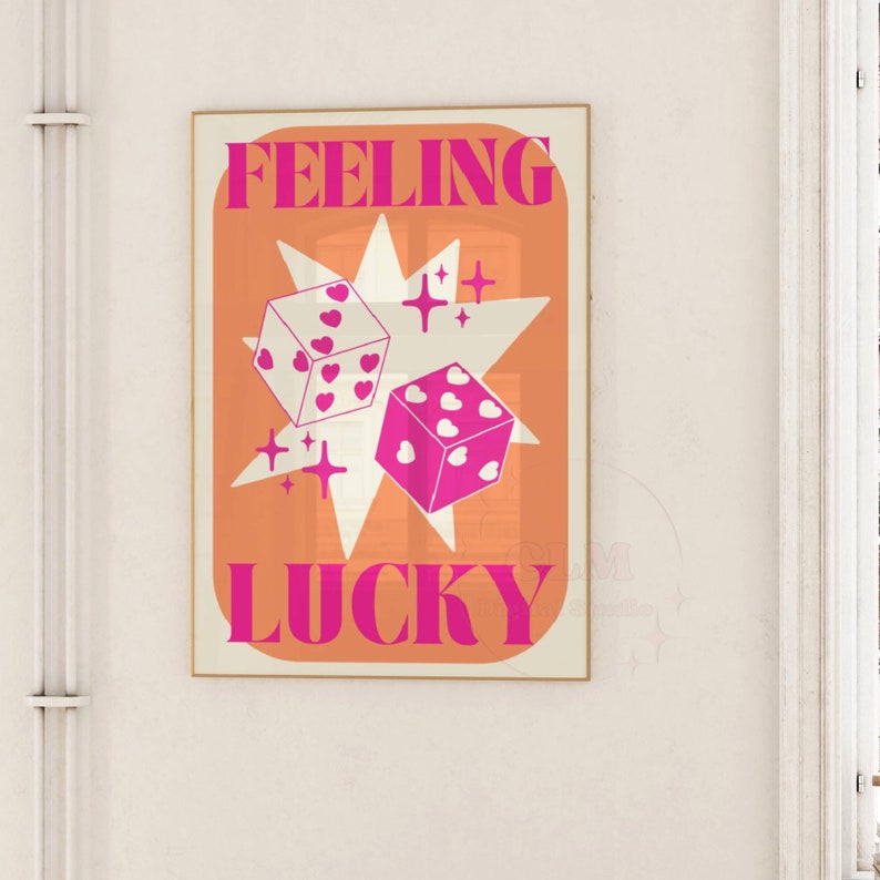 Pink Orange Lucky Dice Digital Prints, Trendy Feeling Lucky Printable ...