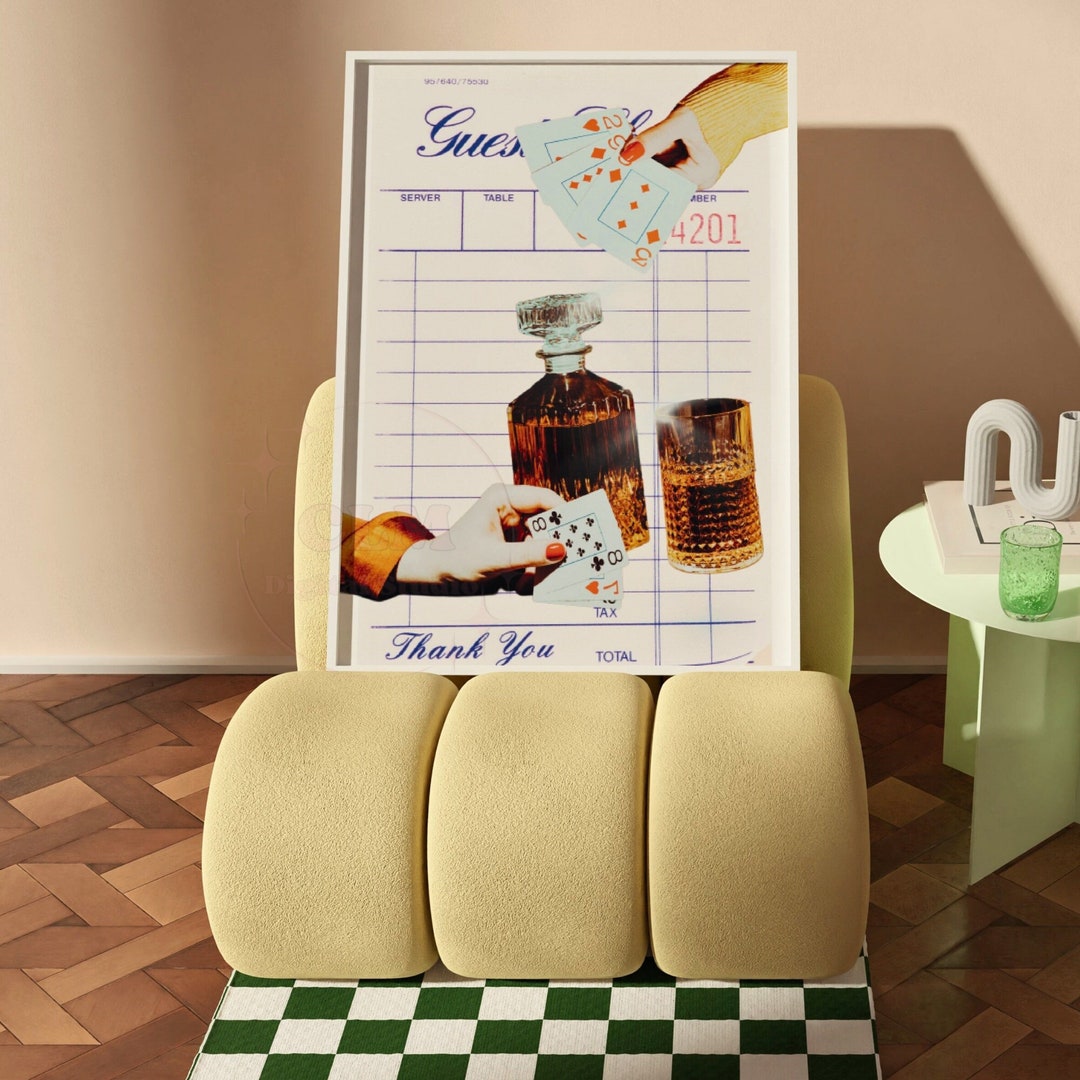 Girls Poker Night Whiskey Guest Check Digital Prints, Trendy Bar Cart ...
