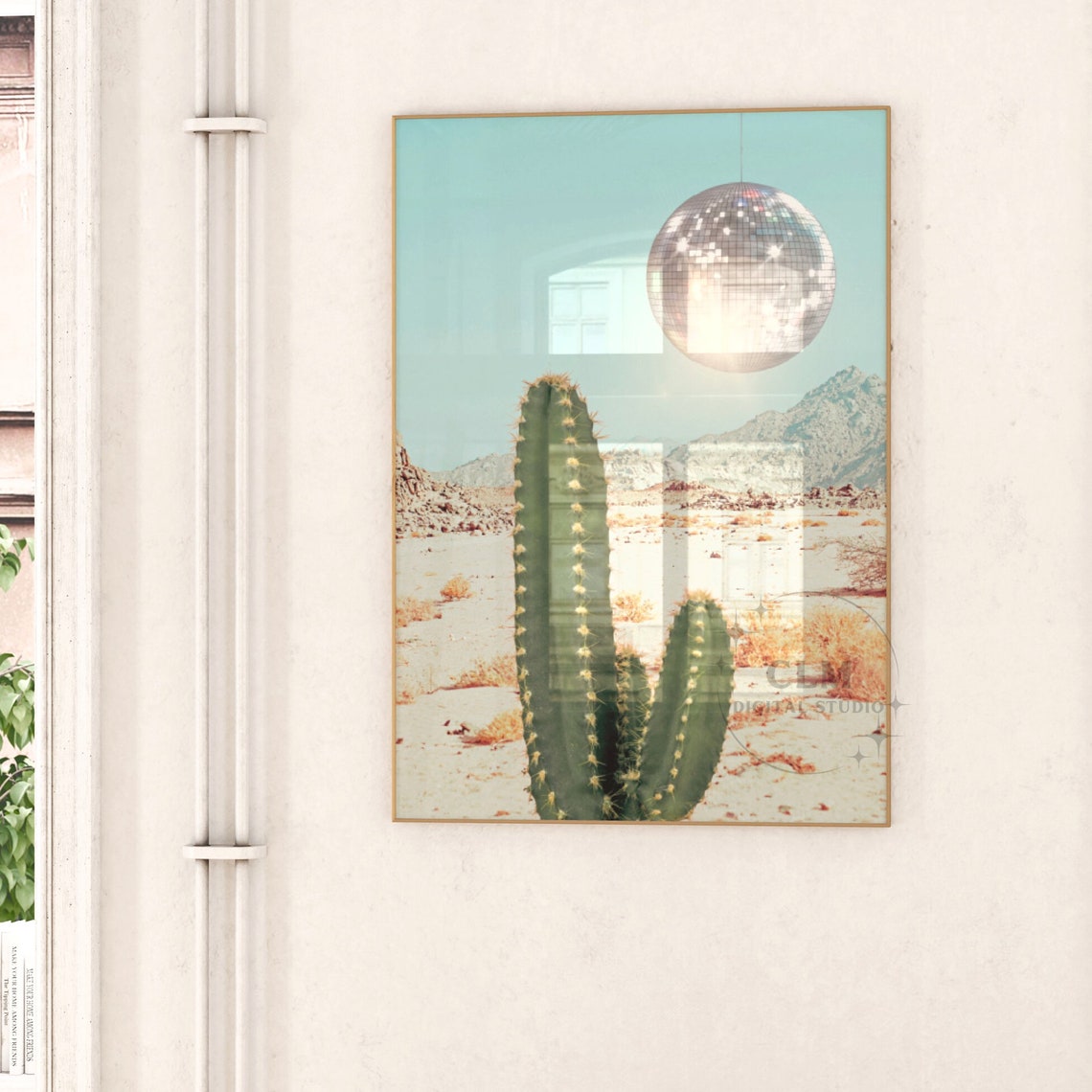 Preppy Disco Cactus Digital Prints, Trendy Disco Ball Wall Art, Retro ...