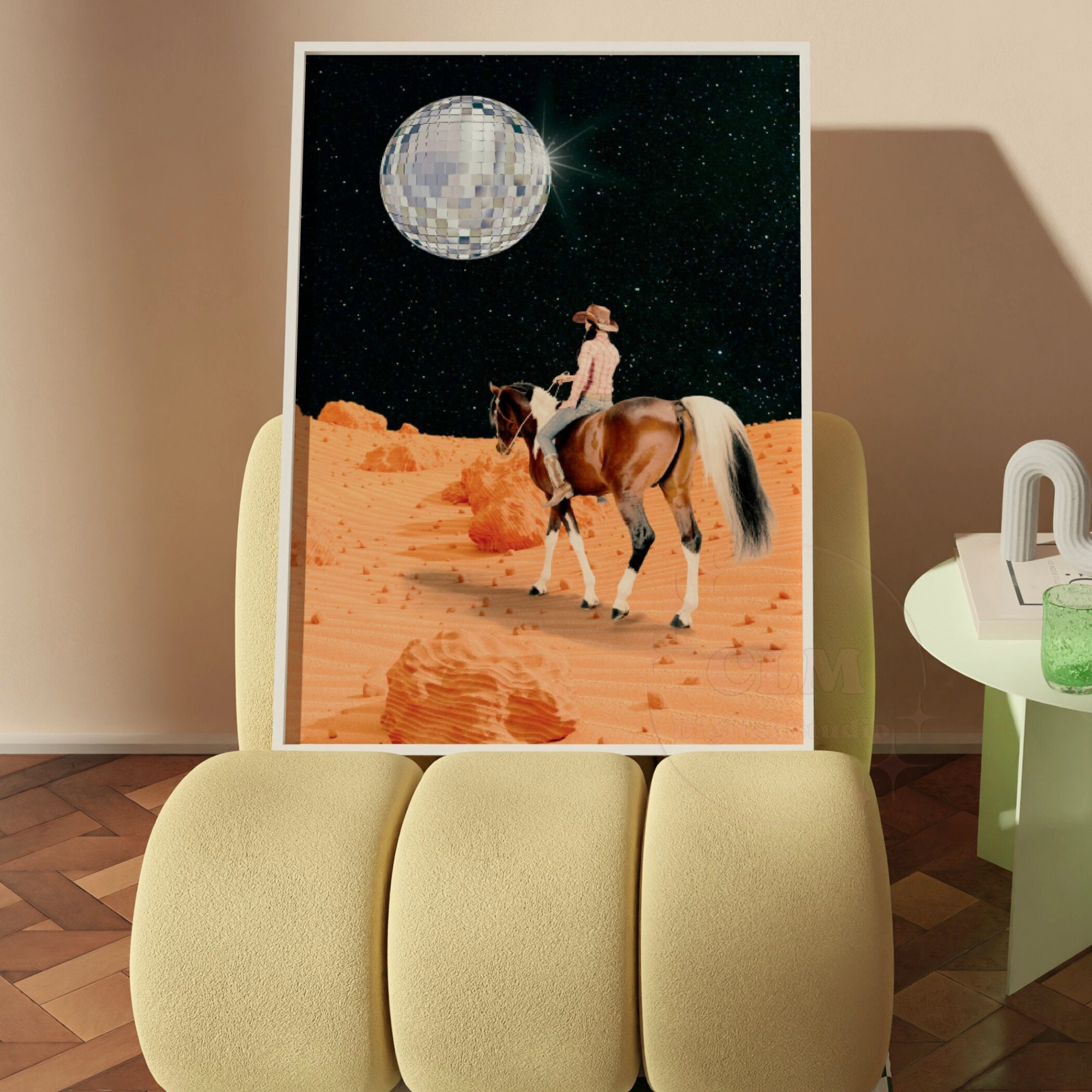 Disco Cowgirl Digital Prints, Preppy Retro Bar Cart Wall Art, Funky ...