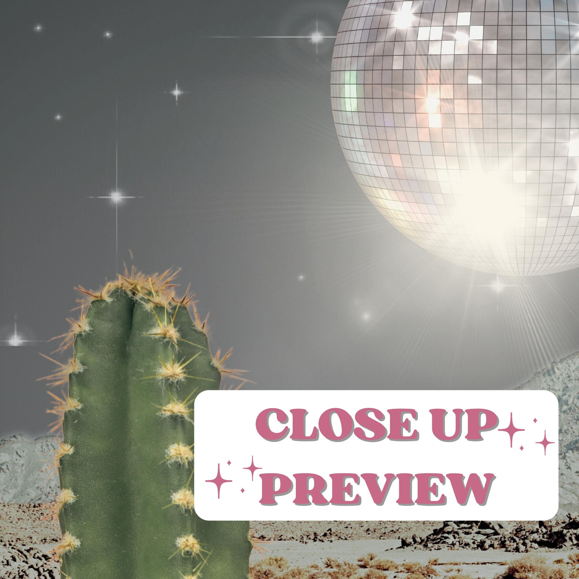 Preppy Disco Cactus Digital Prints, Trendy Disco Ball Wall Art, Retro ...