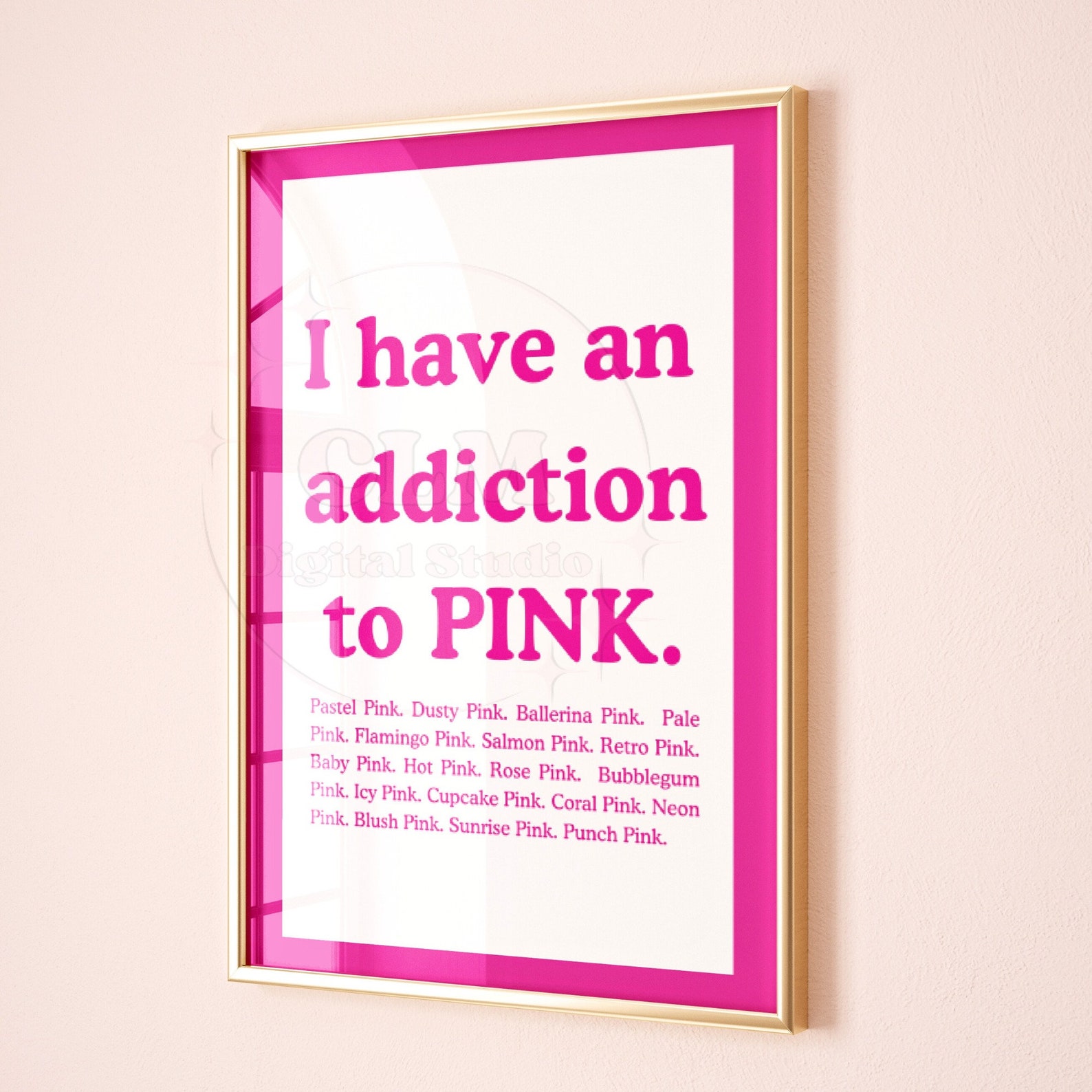 I Have an Addiction to Pink Typography Digital Print in Hot Pink ...