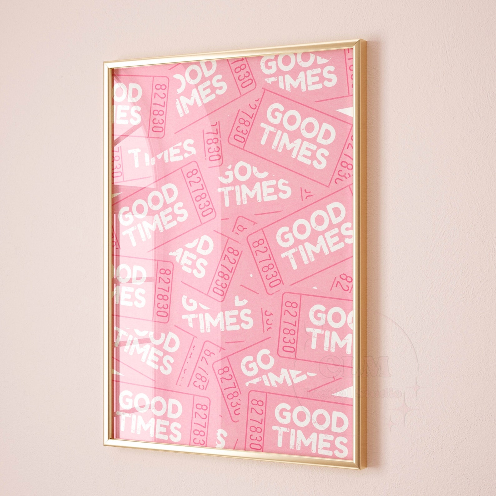 Good Times Tickets Digital Prints, Preppy Pink Retro Bar Cart Wall Art ...