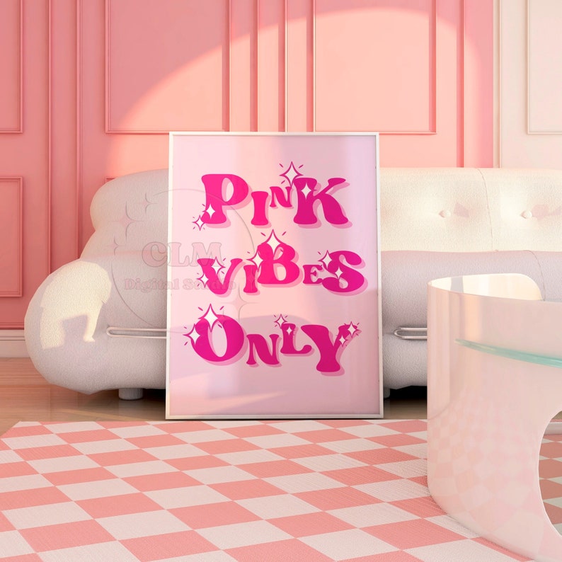 Pink Vibes Only Digital Print, Y2K Room Decor, Preppy Bar Cart Wall Art ...