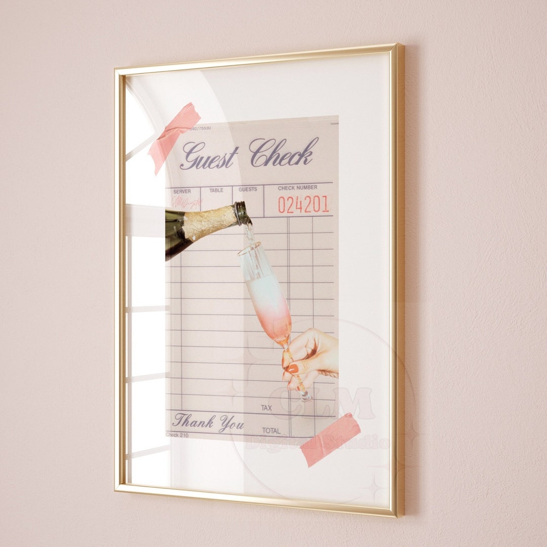 Bubbly Pastel Pink Champagne Guest Check Digital Print, Trendy Girly ...