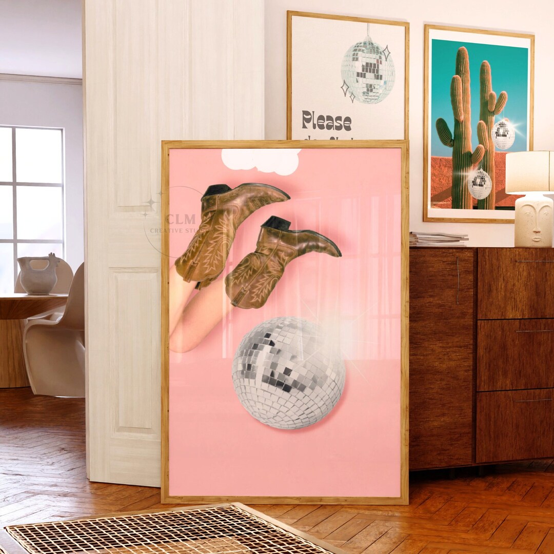 Cowgirl Disco Digital Print, Preppy Retro Bar Cart Wall Art, Funky ...
