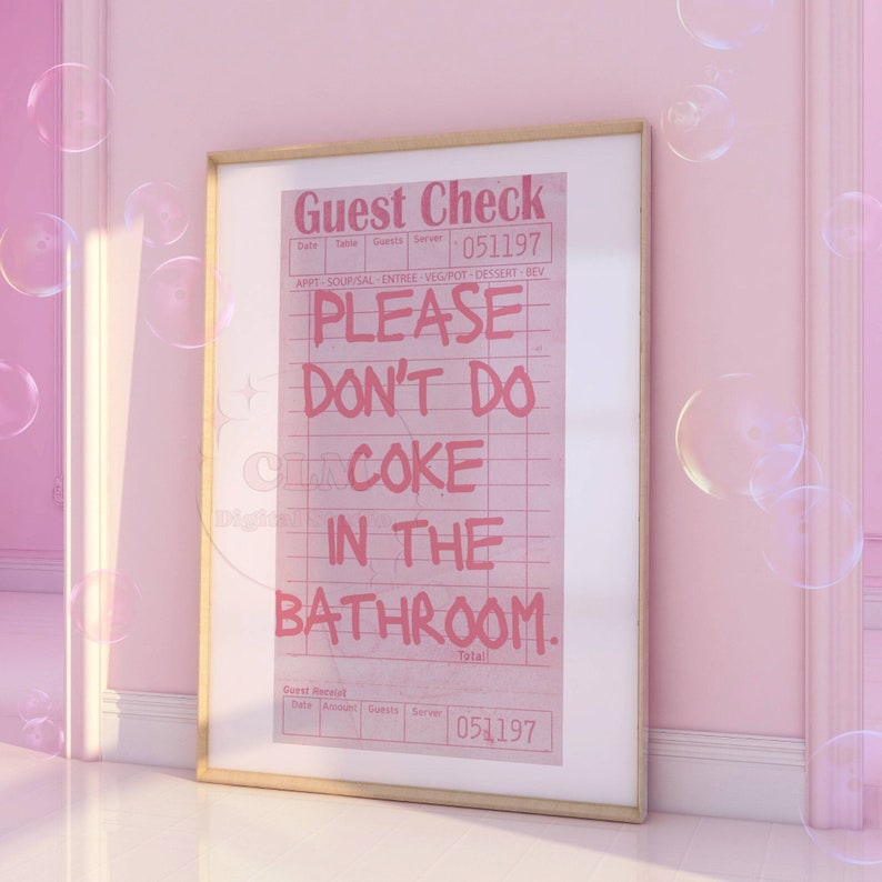 Please Don't Do Coke in the Bathroom Guest Check Digital Prints, Preppy Retro Bar Cart Print ...