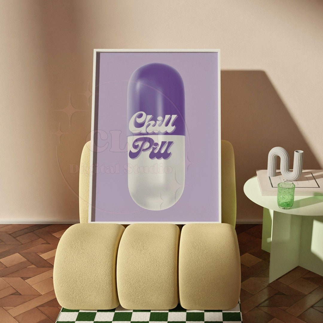 Purple Chill Pill Capsule Digital Print, Preppy Retro Bar Cart Poster ...