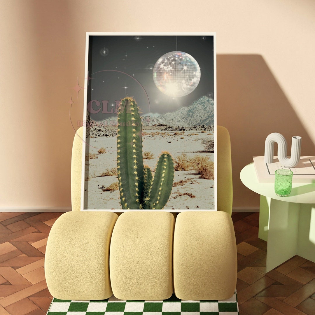 Preppy Disco Cactus Digital Prints, Trendy Disco Ball Wall Art, Retro ...