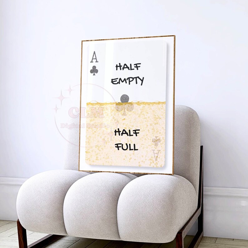 Half Full Half Empty Playing Card Digital Print, Preppy Retro Bar Cart ...