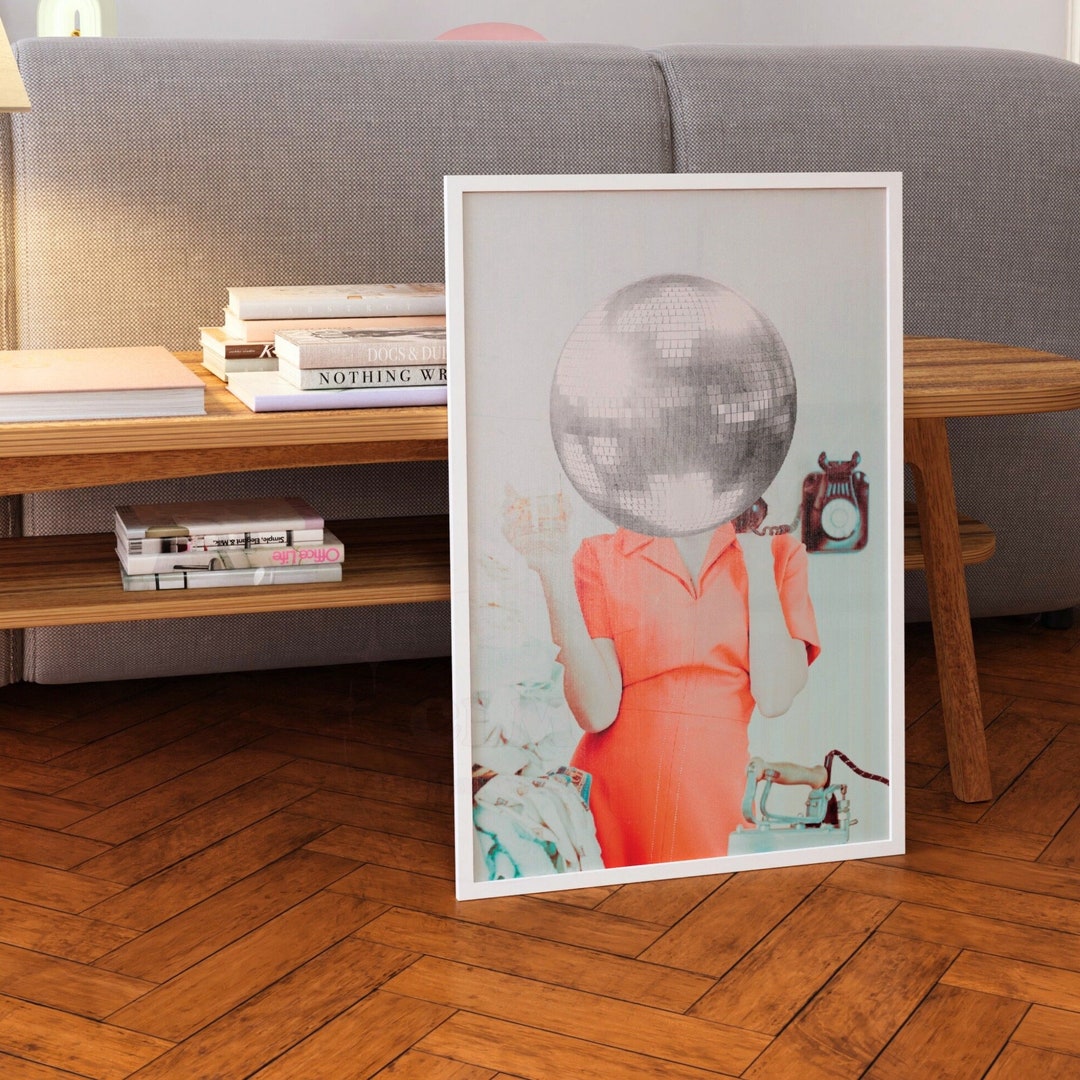Preppy Disco Ball Digital Prints, Trendy Disco Head Print, Retro Bar ...