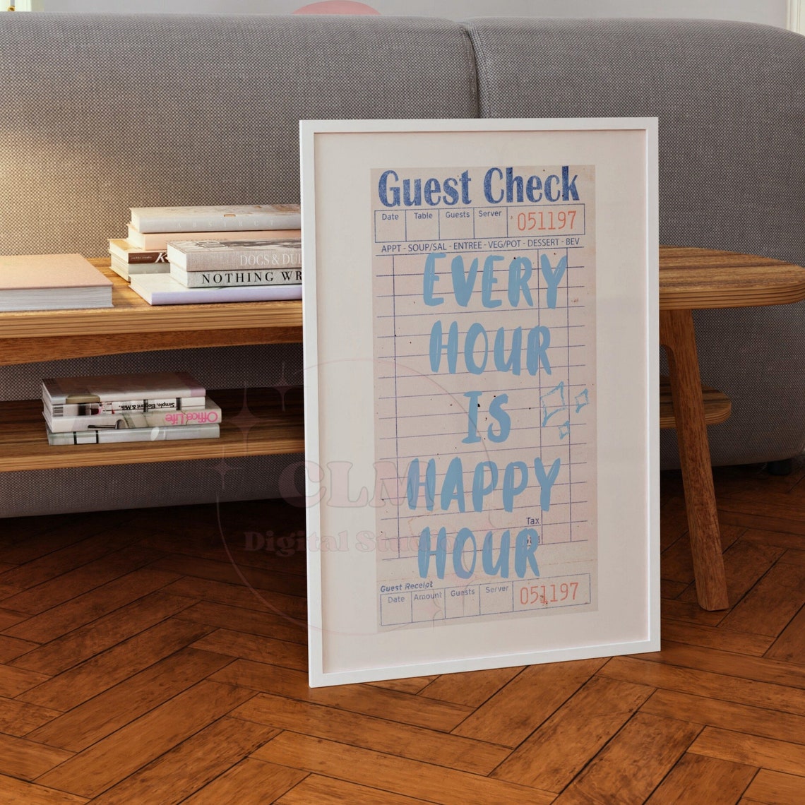 Every Hour is Happy Hour Guest Check Digital Print in Pastel Blue ...