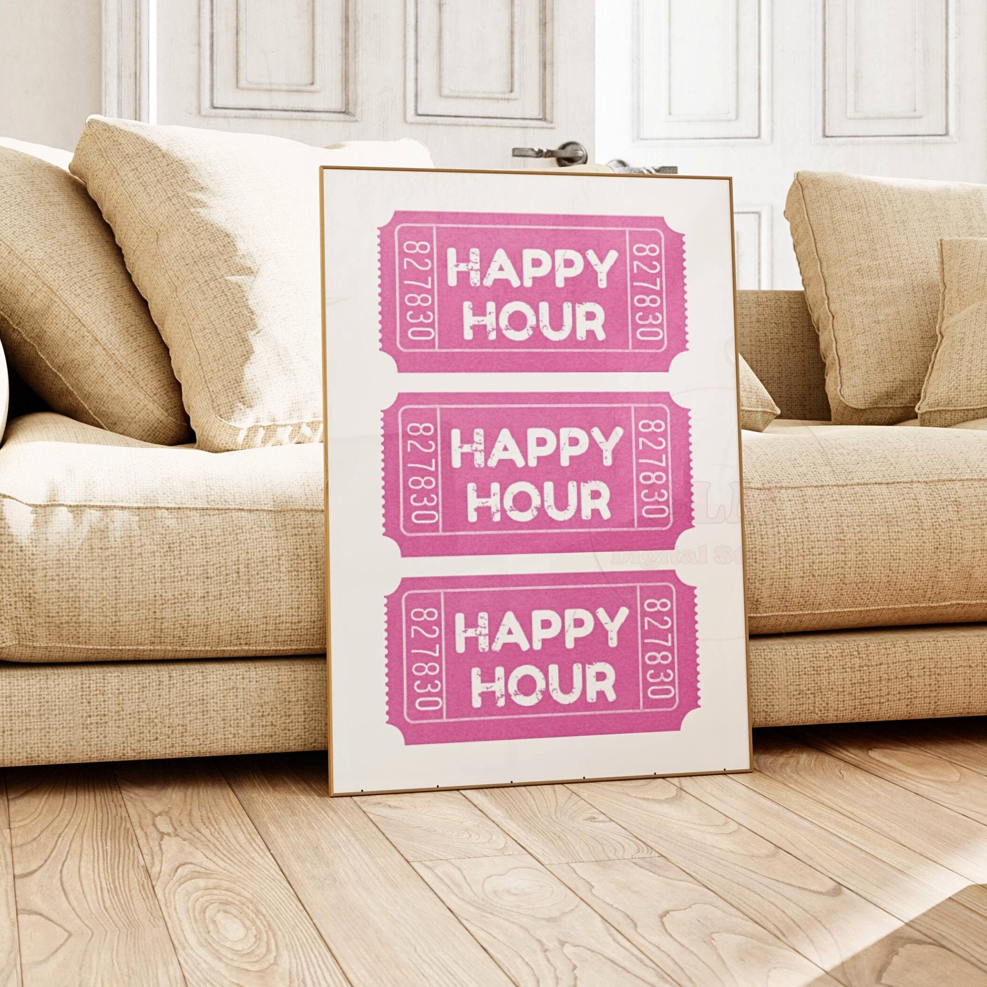 Hot Pink Happy Hour Ticket Digital Print, Trendy Manifestation ...