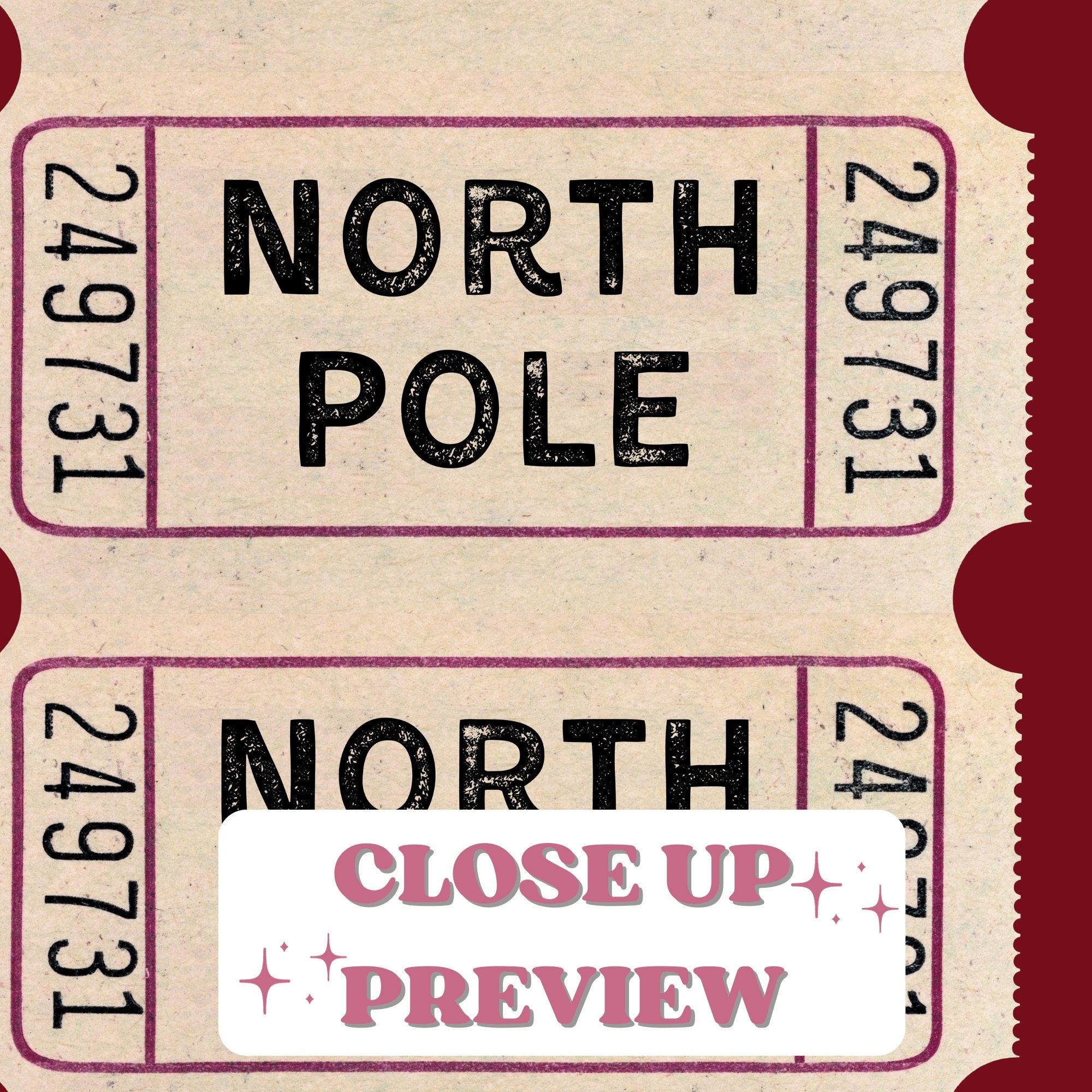 North Pole Tickets in Red Digital Print, Vintage Admit One Tickets ...