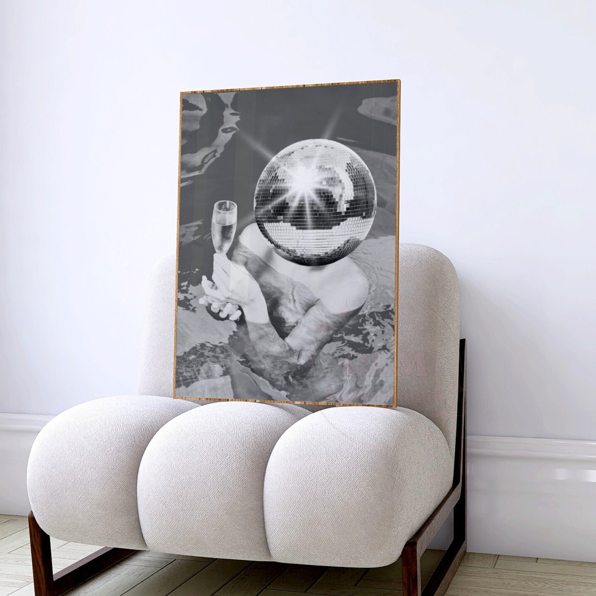 Disco Head Print, Preppy Disco Ball Printable Posters, Champagne ...