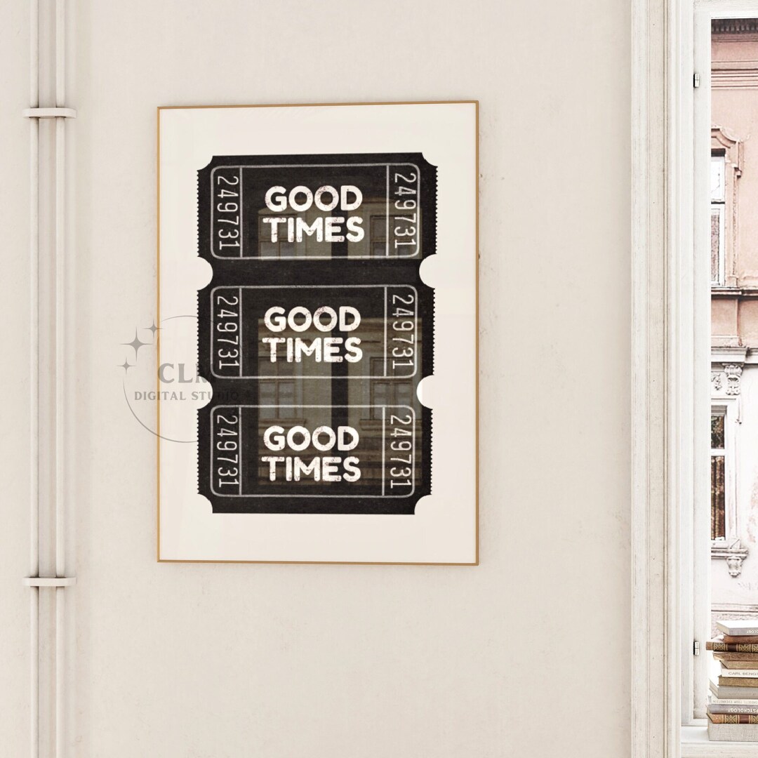 Monotone Good Times Ticket Digital Print, Preppy Retro Wall Art, Trendy ...