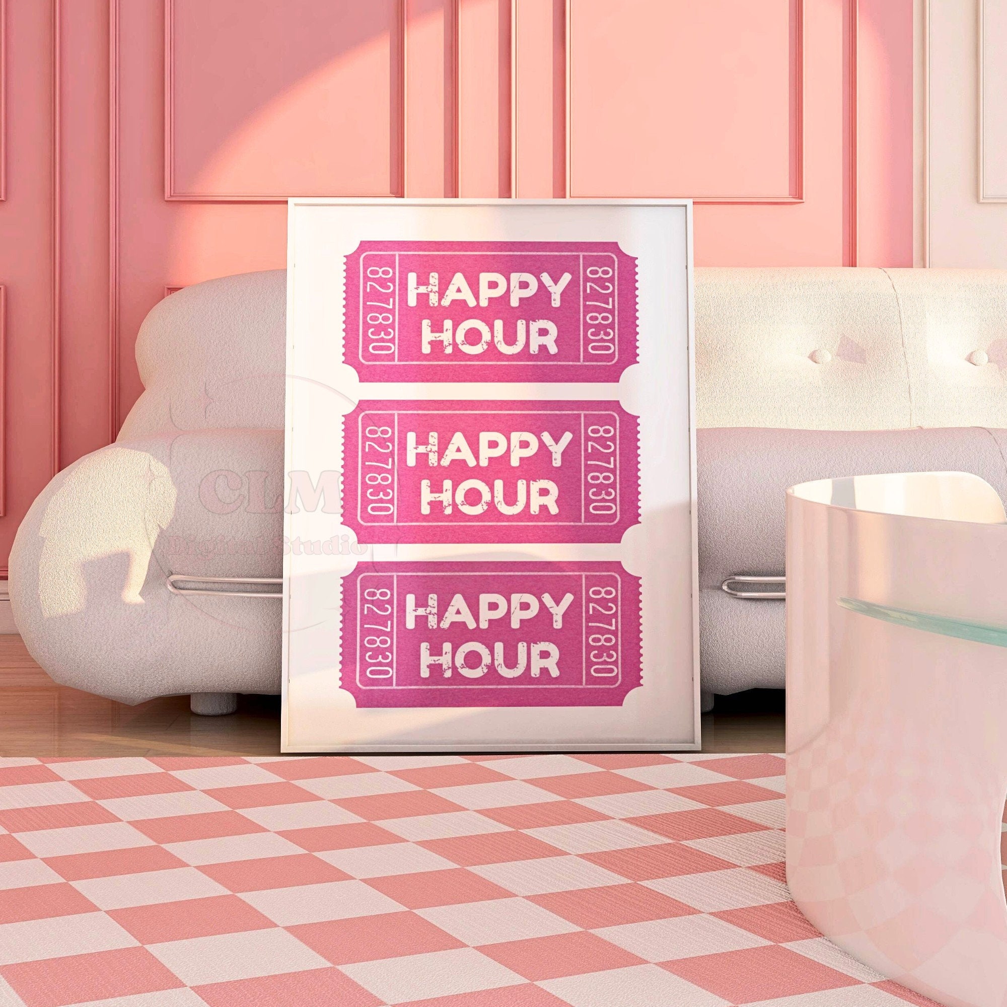 Hot Pink Happy Hour Ticket Digital Print, Trendy Manifestation ...