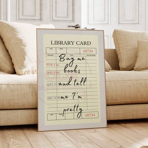 Buy Me Books and Tell Me Im Pretty Retro Library Card Digital Print ...