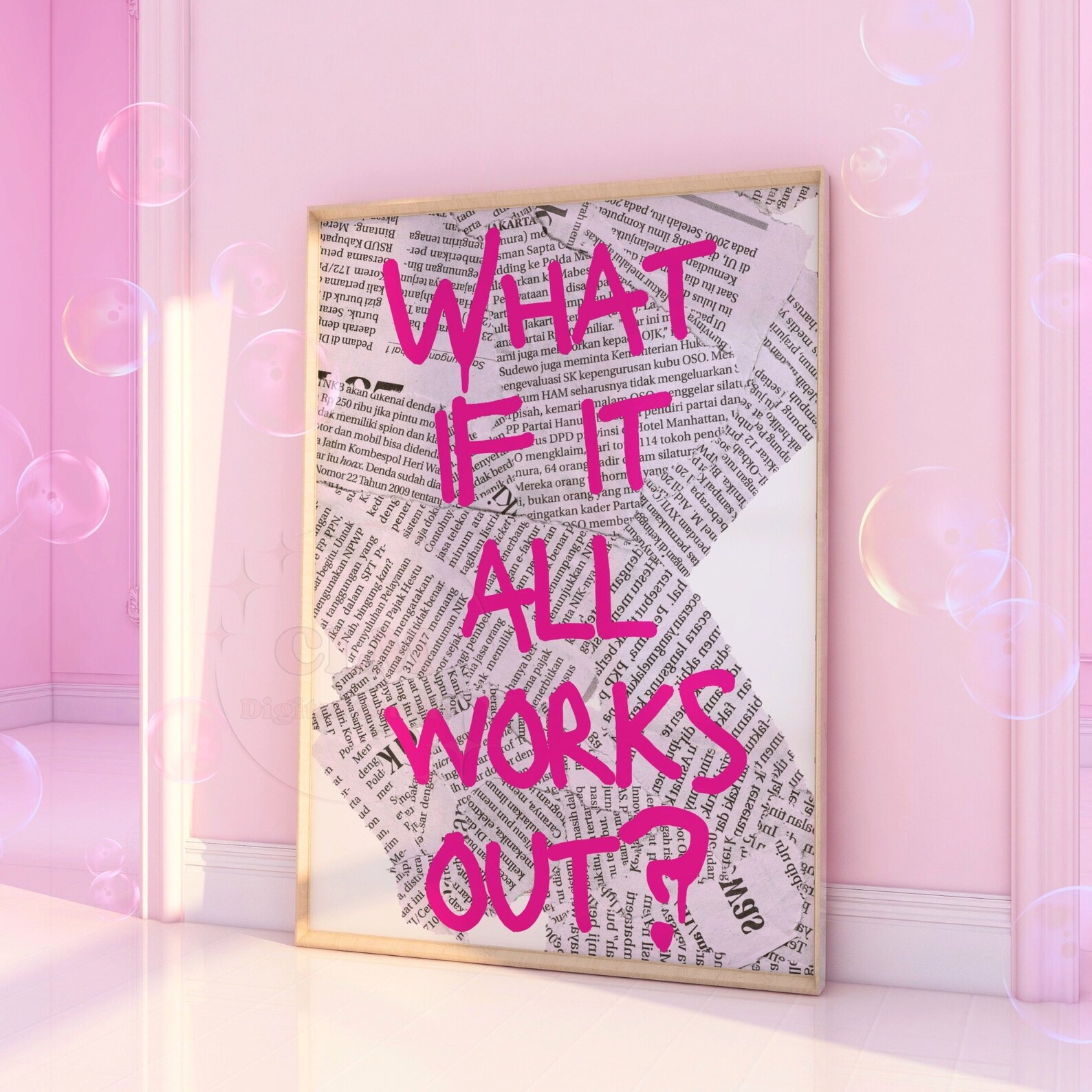 What If It All Works Out Retro Newspaper Print in Hot Pink, Trendy ...