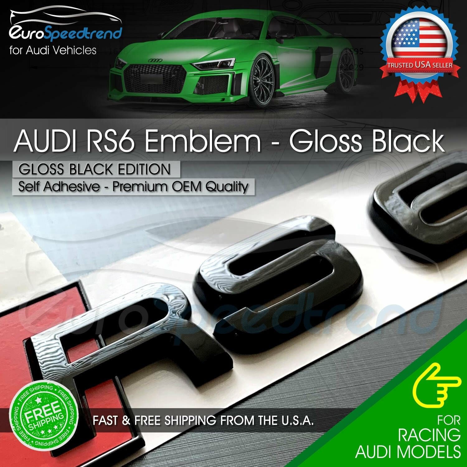 Audi RS6 Gloss Black Emblem 3D Badge Rear Trunk Tailgate for Audi RS6 ...