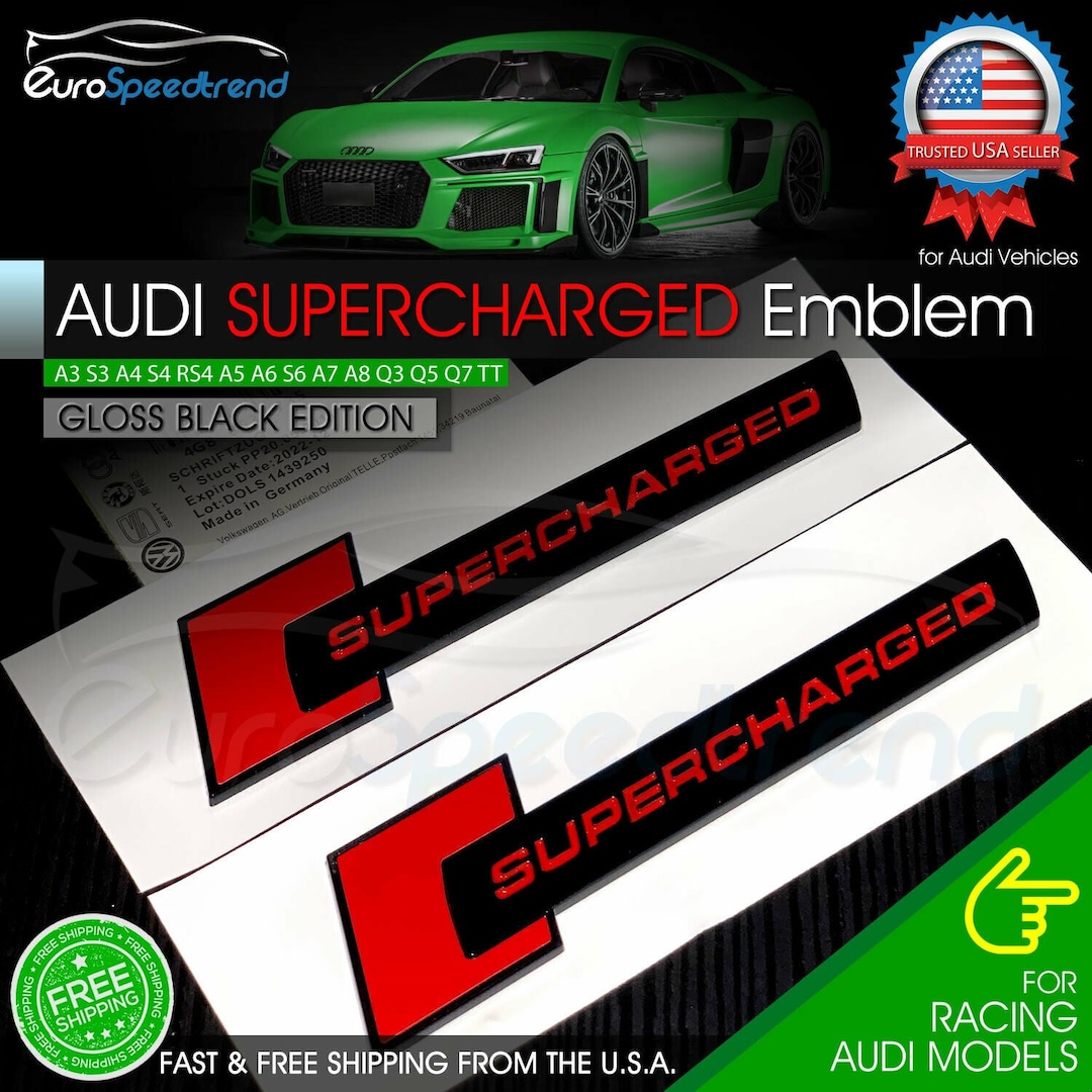 2x for Audi Gloss Black Supercharged Badge 3D Emblem Side Fender A4 A5 ...