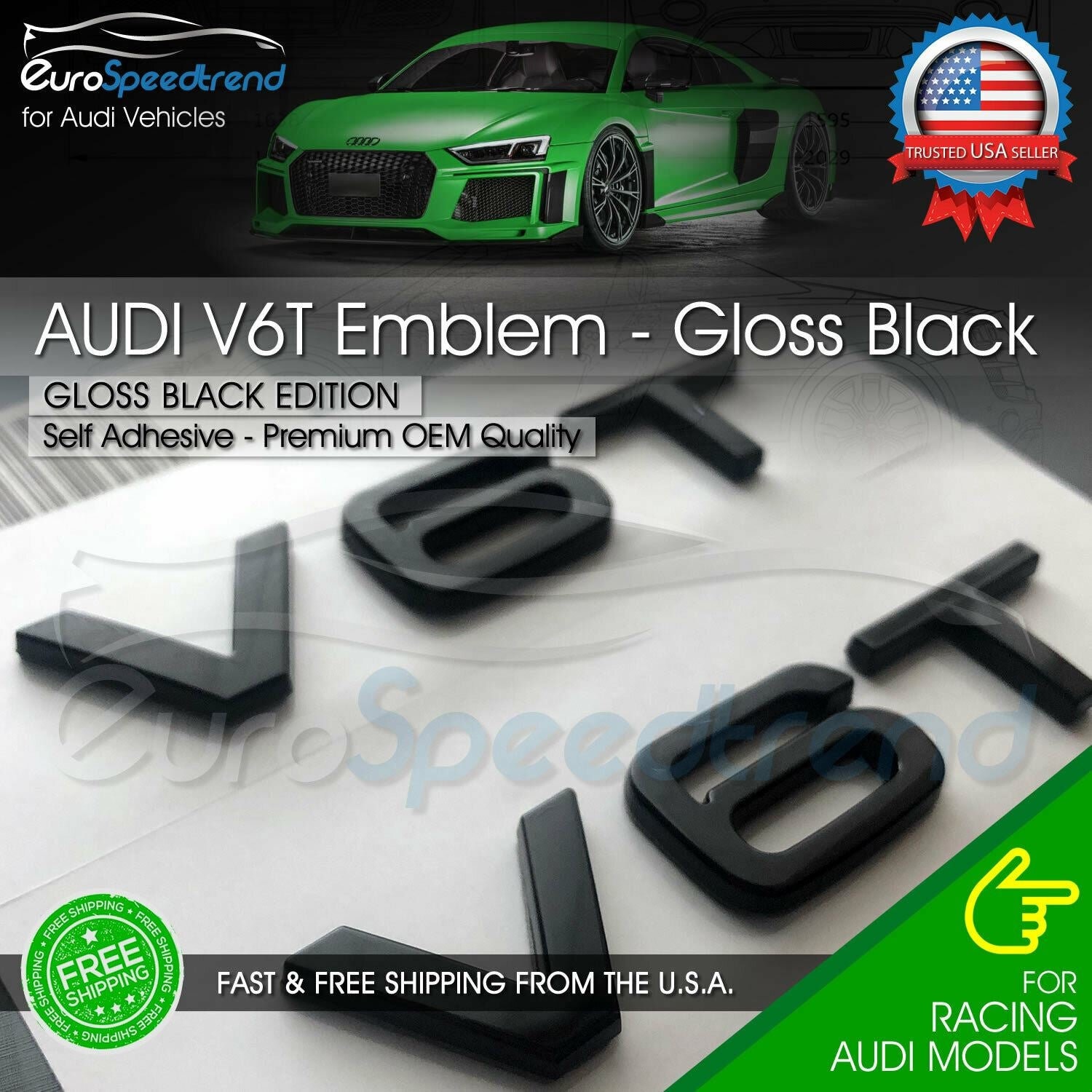Audi V6T Emblem Gloss Black OEM Side Fender Badge A4 A5 A6 A7 S6 Q3 Q5 ...