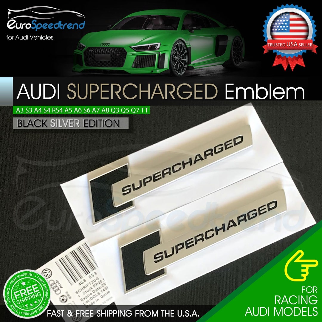 Audi Supercharged Emblem 3D Black Silver Badge Side Fender A4 A5 A6 A7 ...