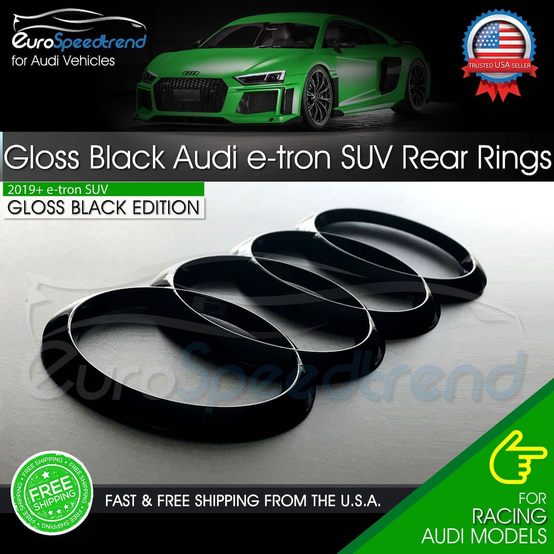 Audi Etron Rear Rings Gloss Black Emblem for E-TRON SUV Trunk Lid Badge ...