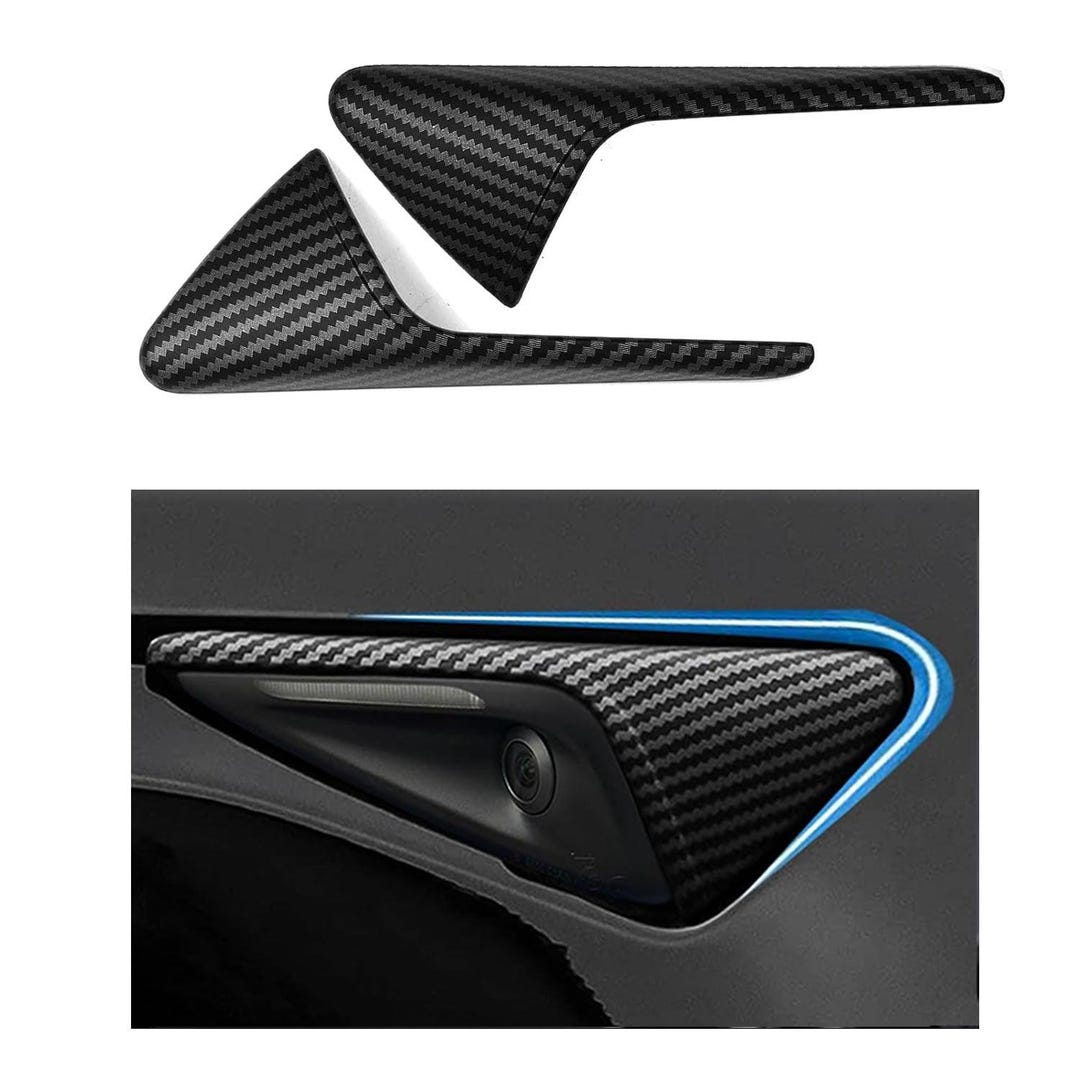 Matte Carbon Fiber Style Side Camera Trim Cover, Tesla Model 3/Y/S/X ...
