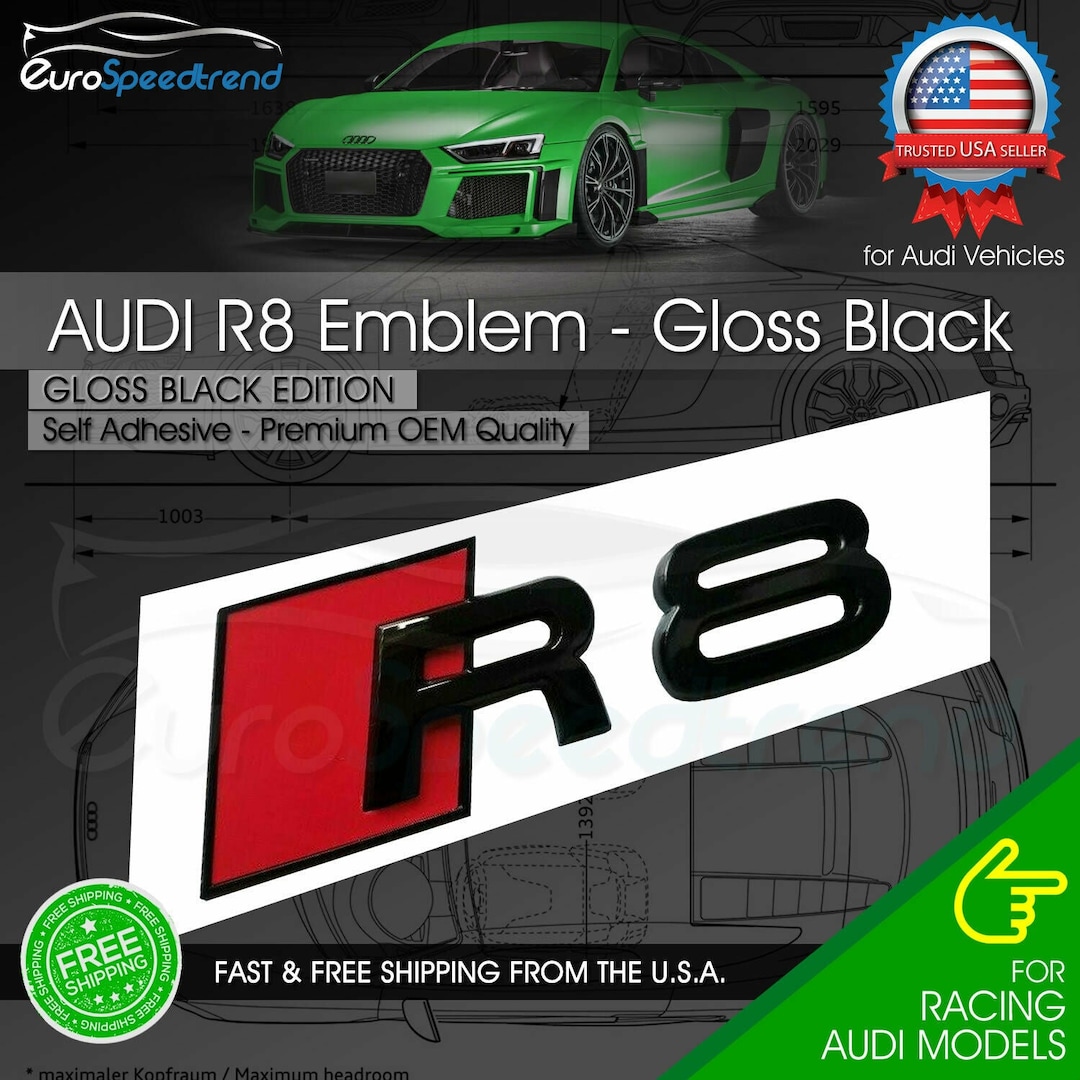 Audi R8 Gloss Black Emblem 3D Badge Rear Trunk Lid for Audi S Line Logo ...