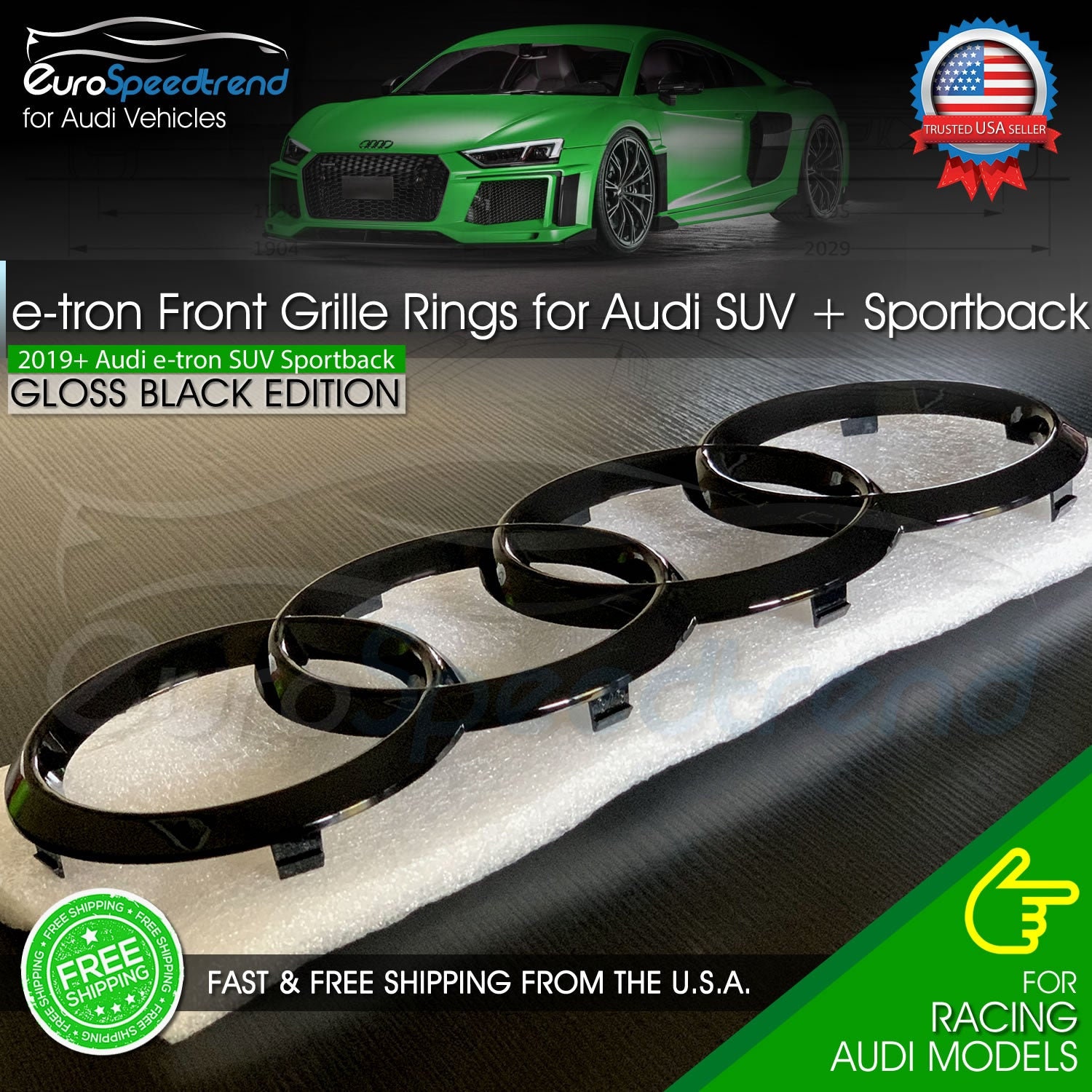 Audi Etron Front Rings Grille Gloss Black Emblem Badge E-TRON SUV Sportback OEM - Etsy
